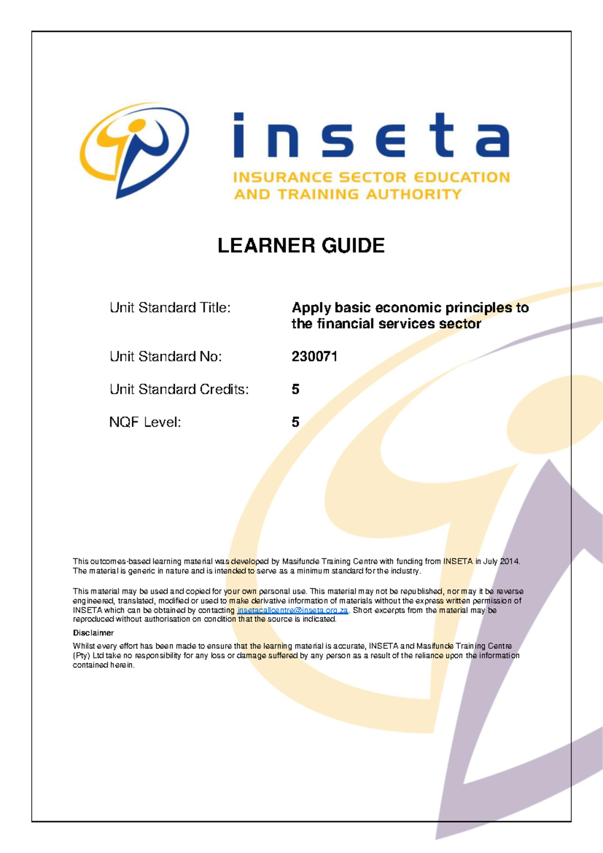 Learner Guide 230071 - Unit Standard Title: Apply basic economic ...