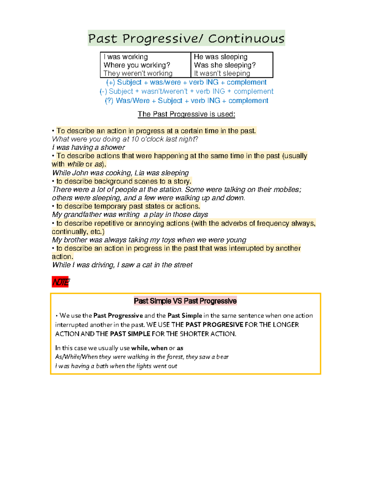 Past Progressive Continuous and Phrasal Verbs - Past Progressive ...