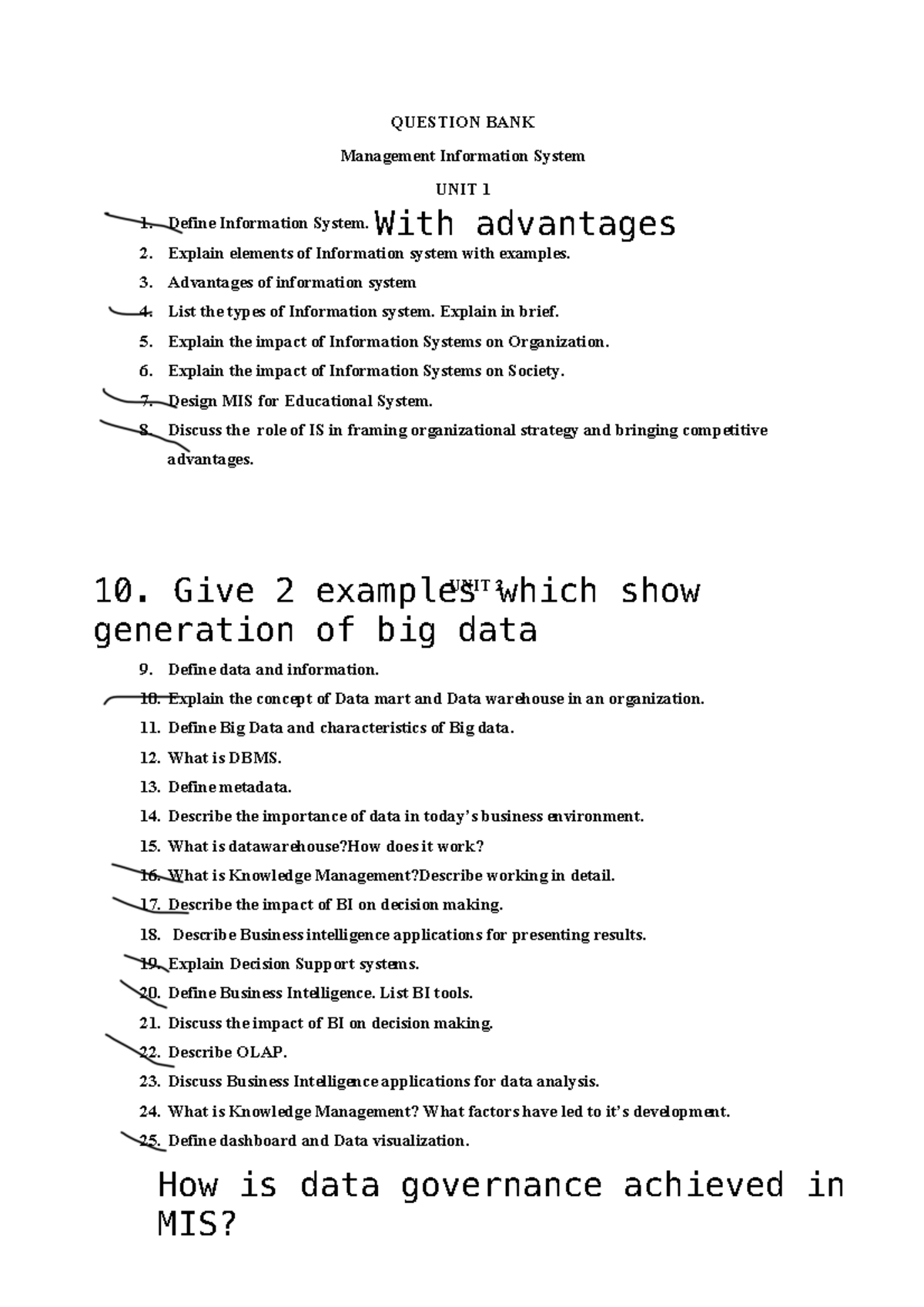 Mis ques bank - Question bank - Bachelor of Engineering in Information ...