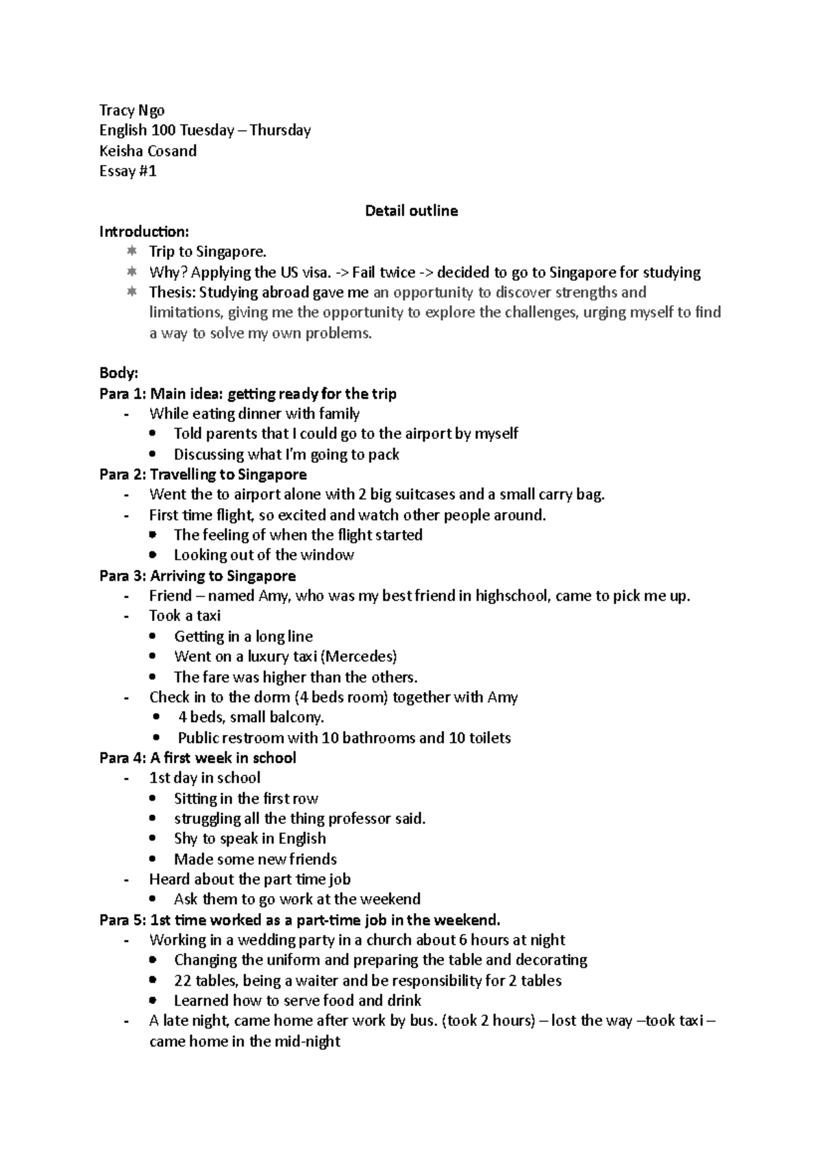 Eng 100 Detail outline - Essay 1 - Tracy Ngo English 100 Tuesday ...