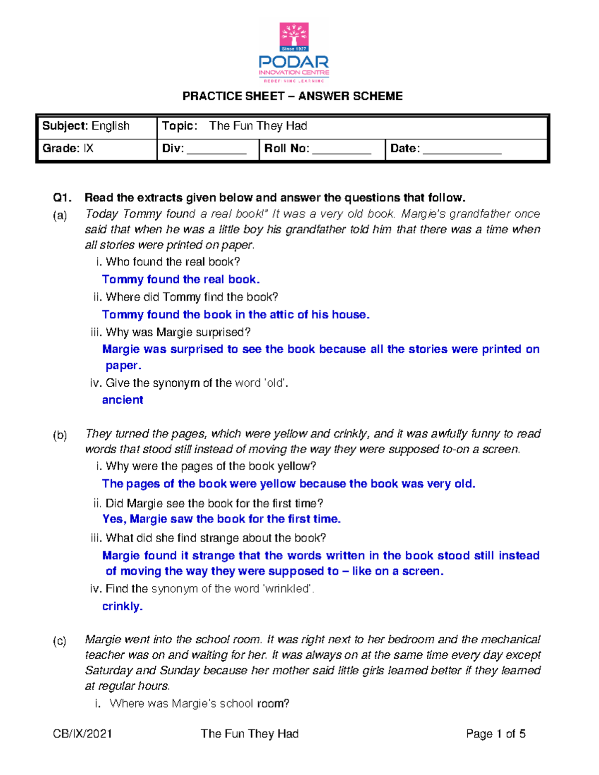 The Fun They Had II - It includes the notes from the topic 'The fun ...