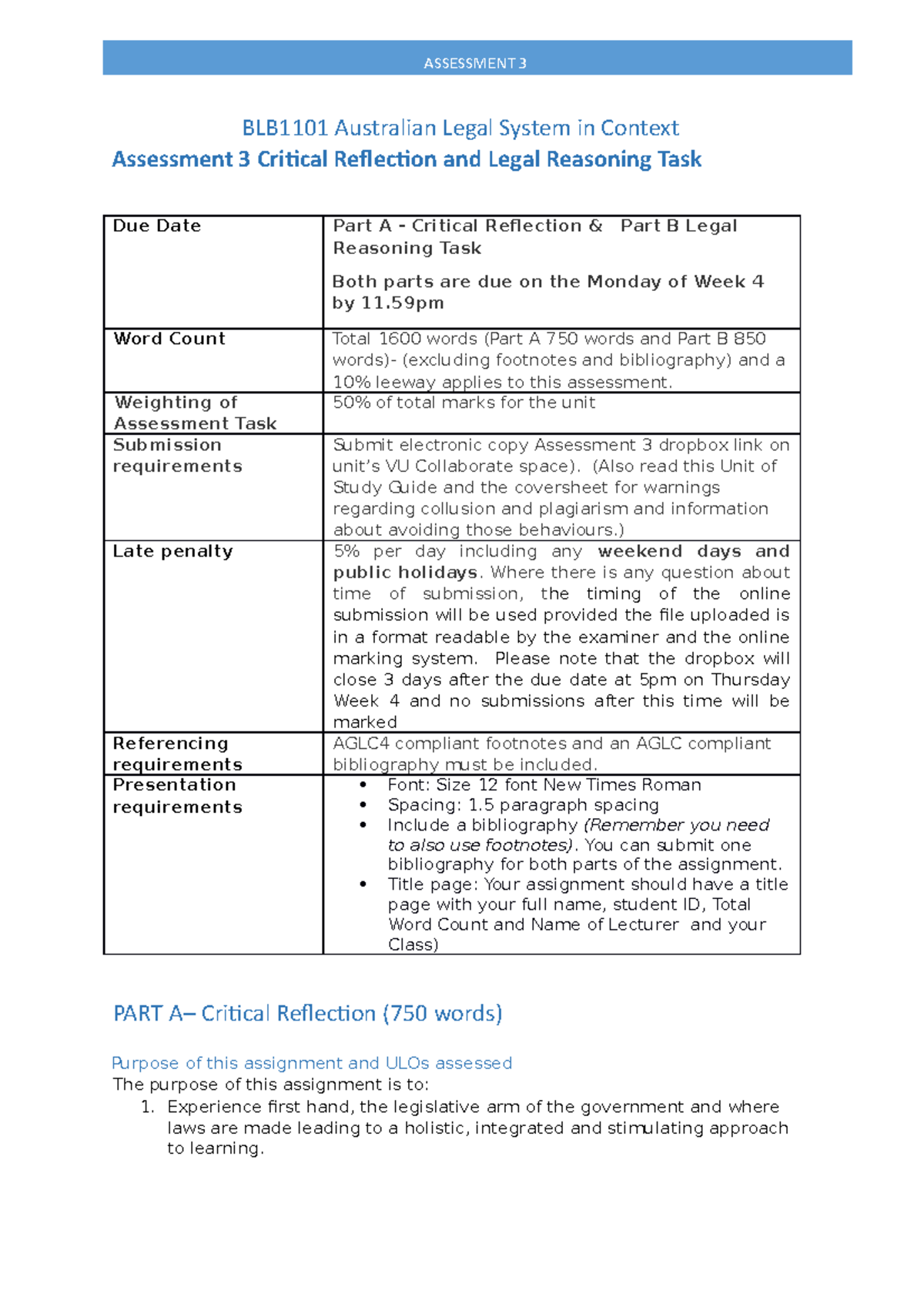 Asessment 3 Critical Reflection and Legal Reasoning Task.Block ...