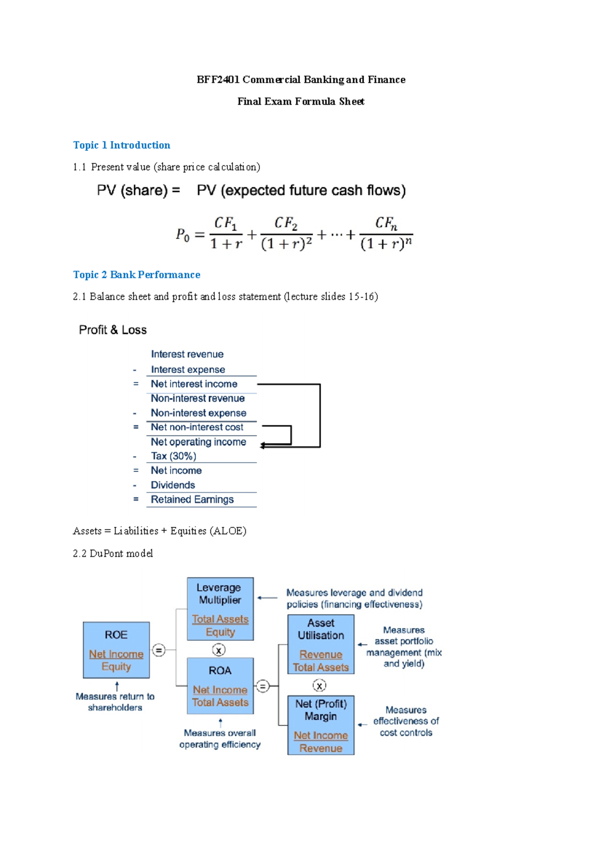 Final Exam - BFF2401 Commercial Banking and Finance Final Exam Formula ...