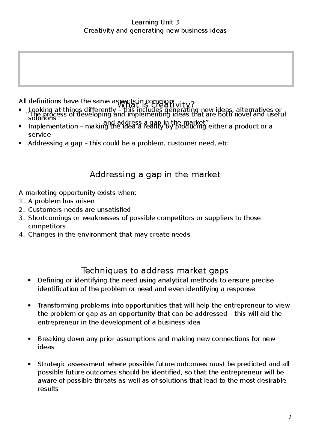 Learning Unit 3 - These business management summaries will assist you ...