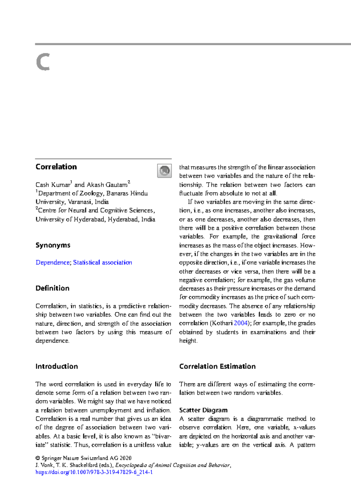 Correlation Notes - C Correlation Cash Kumar 1 and Akash Gautam 2 1 ...