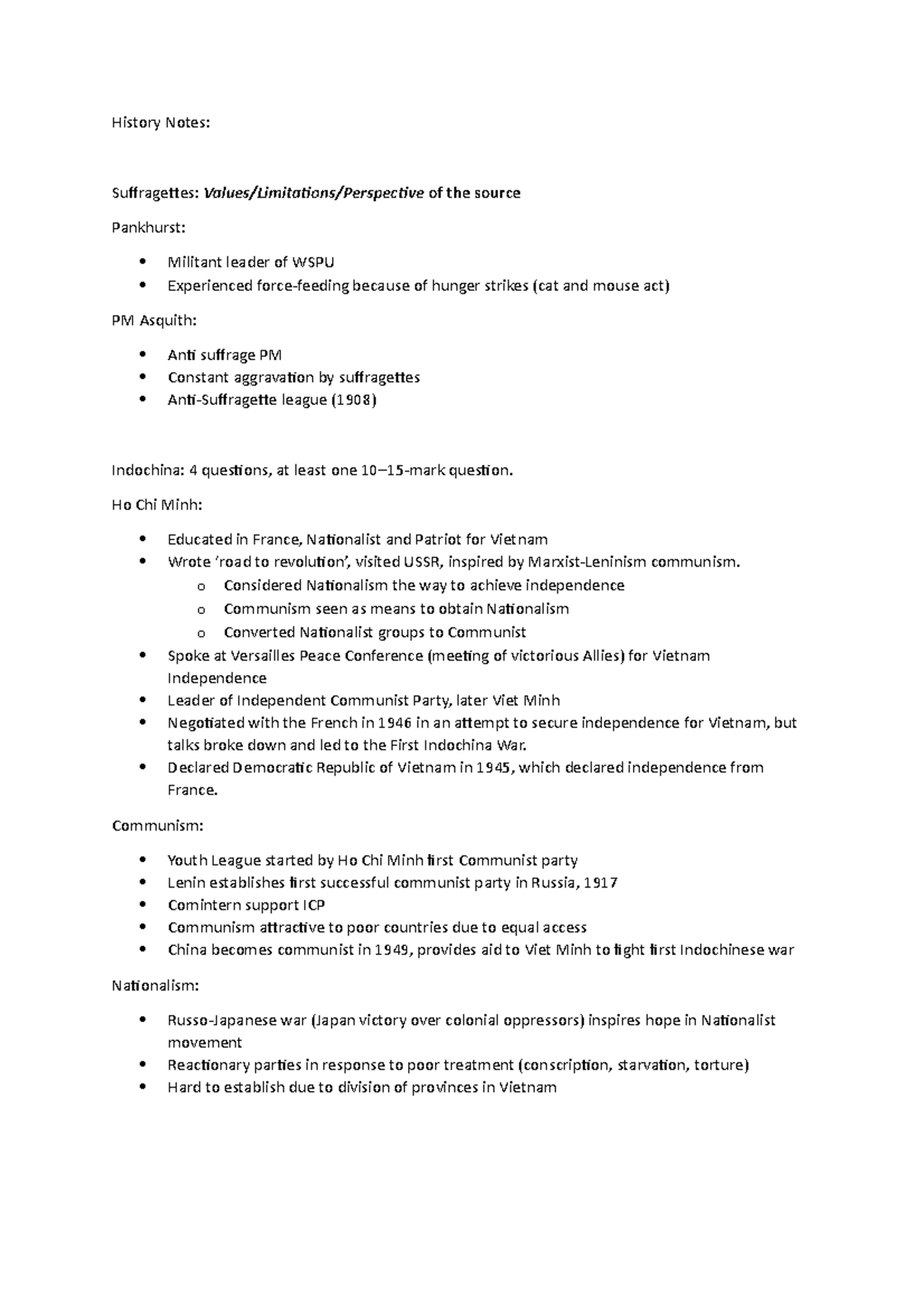 History Notes - Indochina - Studocu