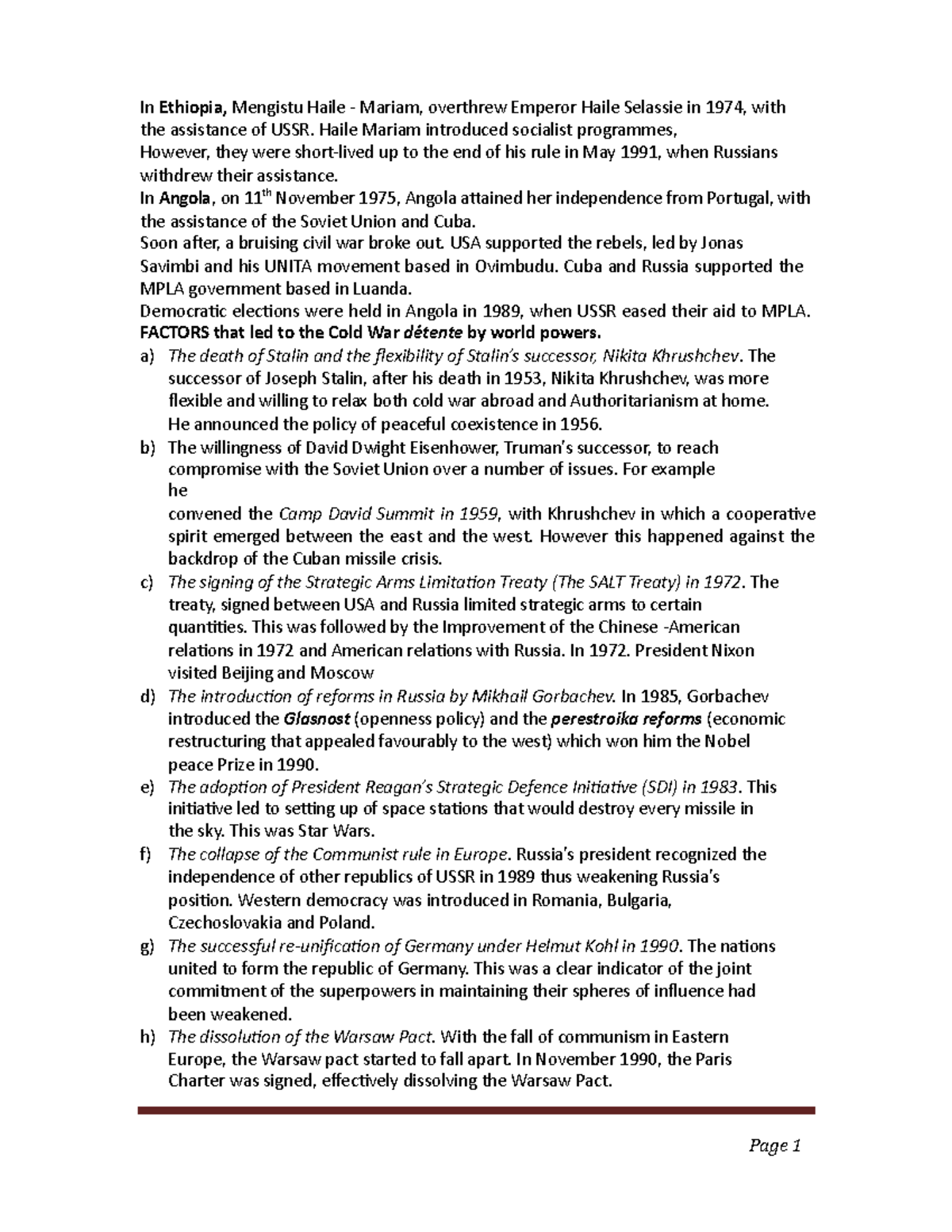 History class notes part-8 - In Ethiopia, Mengistu Haile - Mariam ...