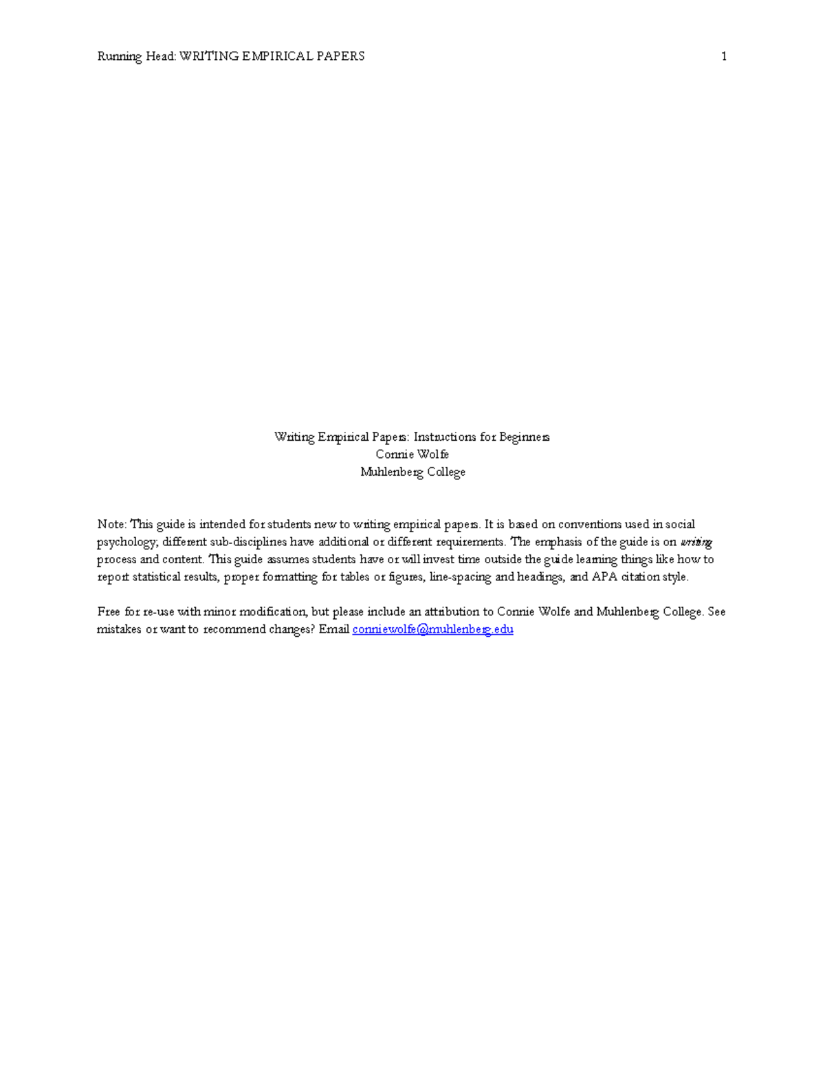 Writing Empirical Papers - Instructions for Beginners - Running Head ...