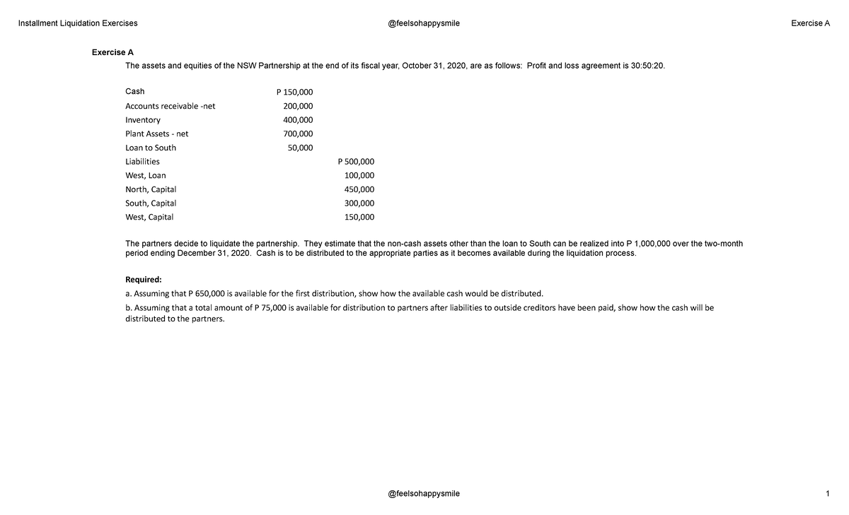 Installment Liquidation Exercises - Exercise A - Installment ...