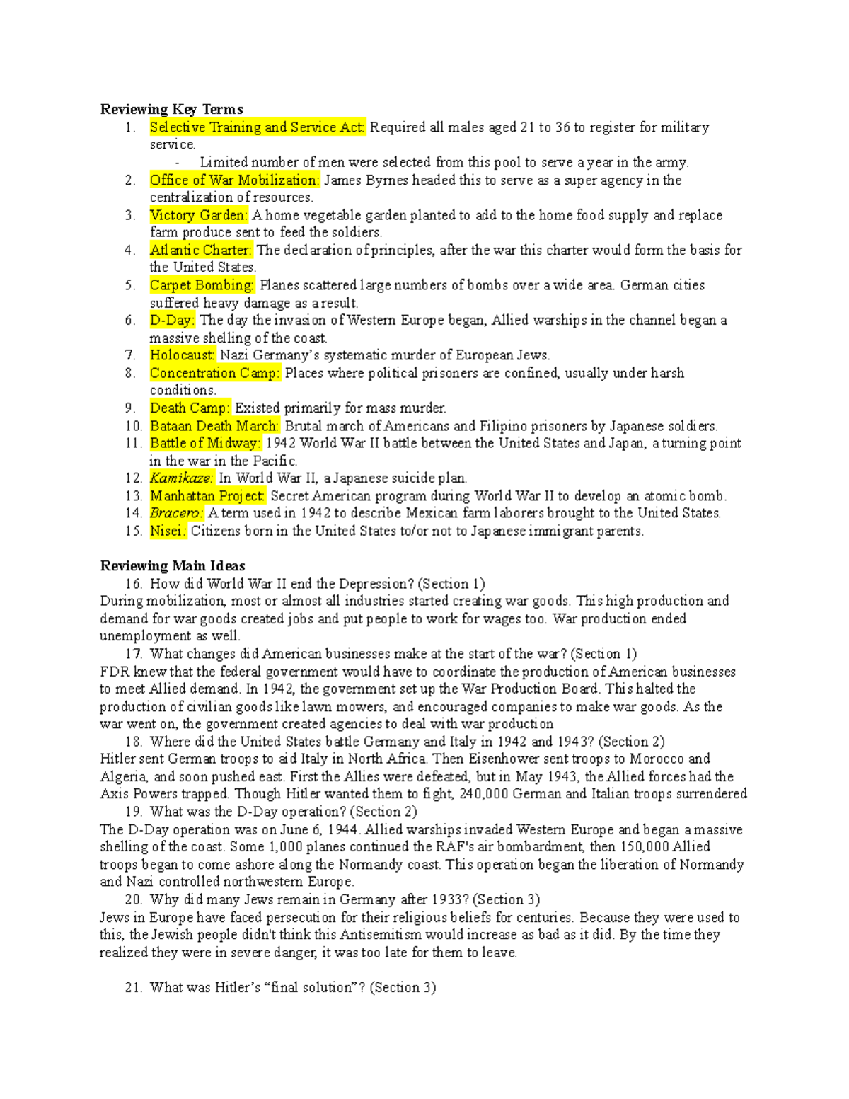 Chapter 18 Review - Reviewing Key Terms 1. Selective Training and ...