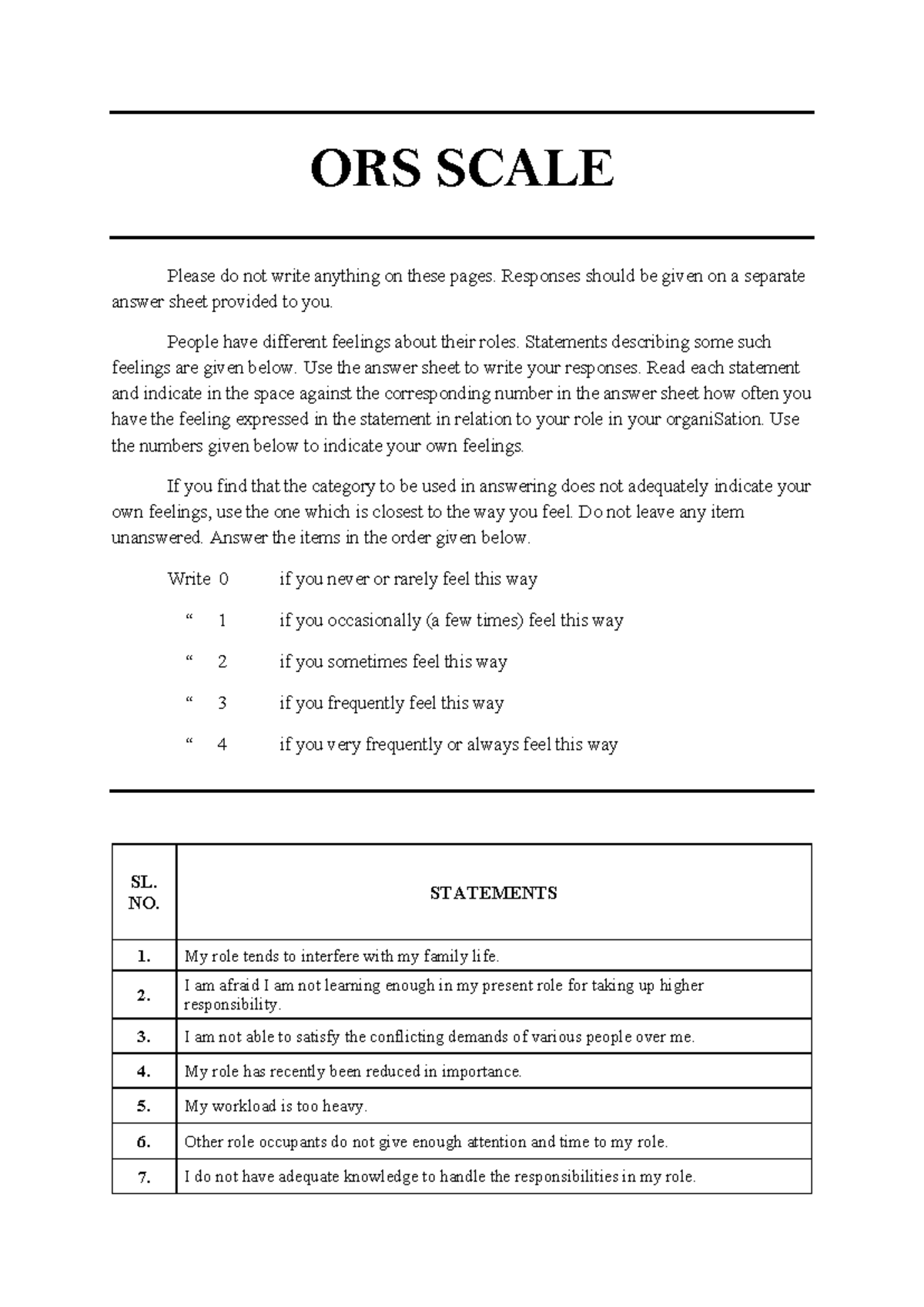 ORS Final PRACTICAL - ORS SCALE Please do not write anything on these pages. Responses should be ...
