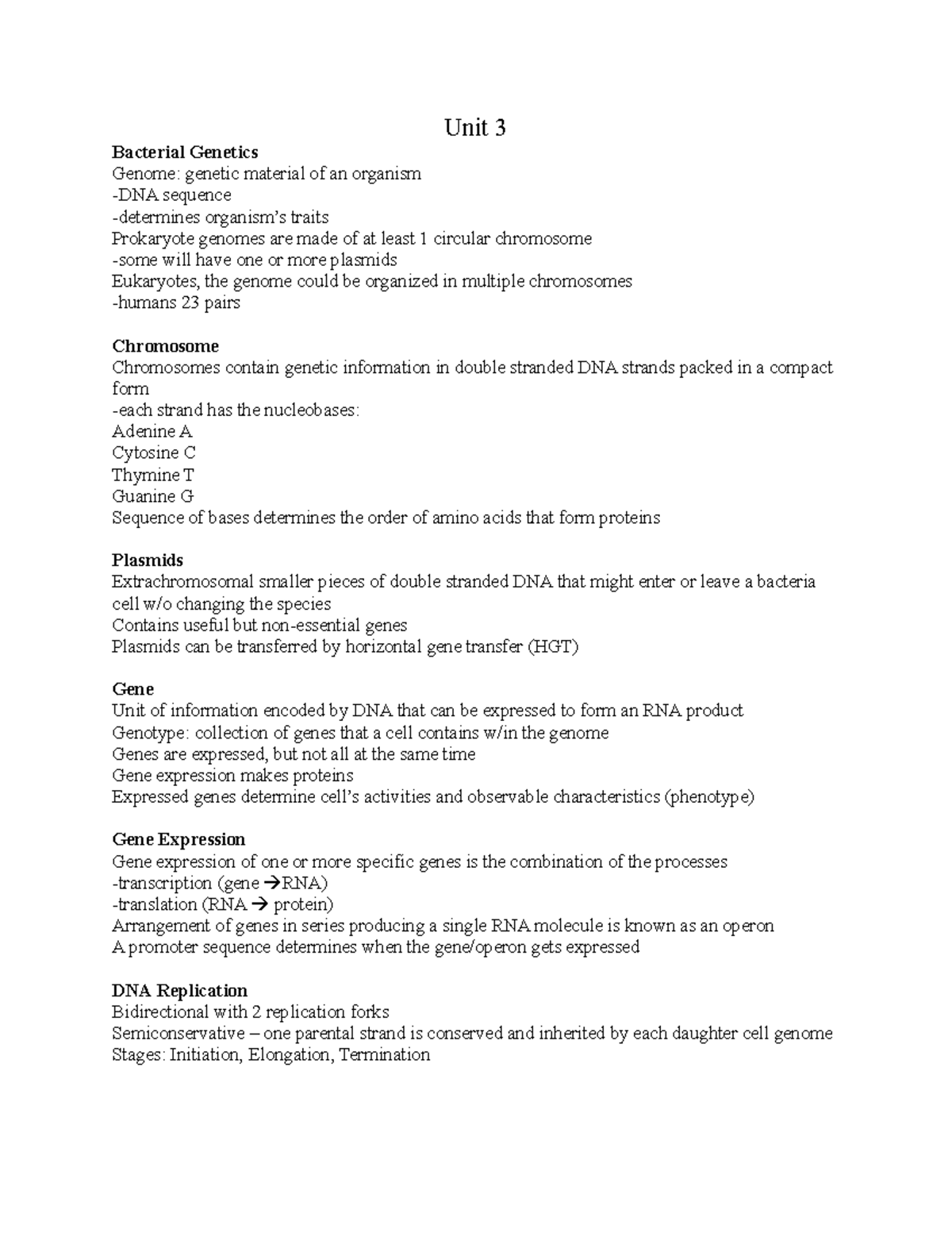Unit 3 Micro - Lecture notes Unit 3 - Unit 3 Bacterial Genetics Genome ...