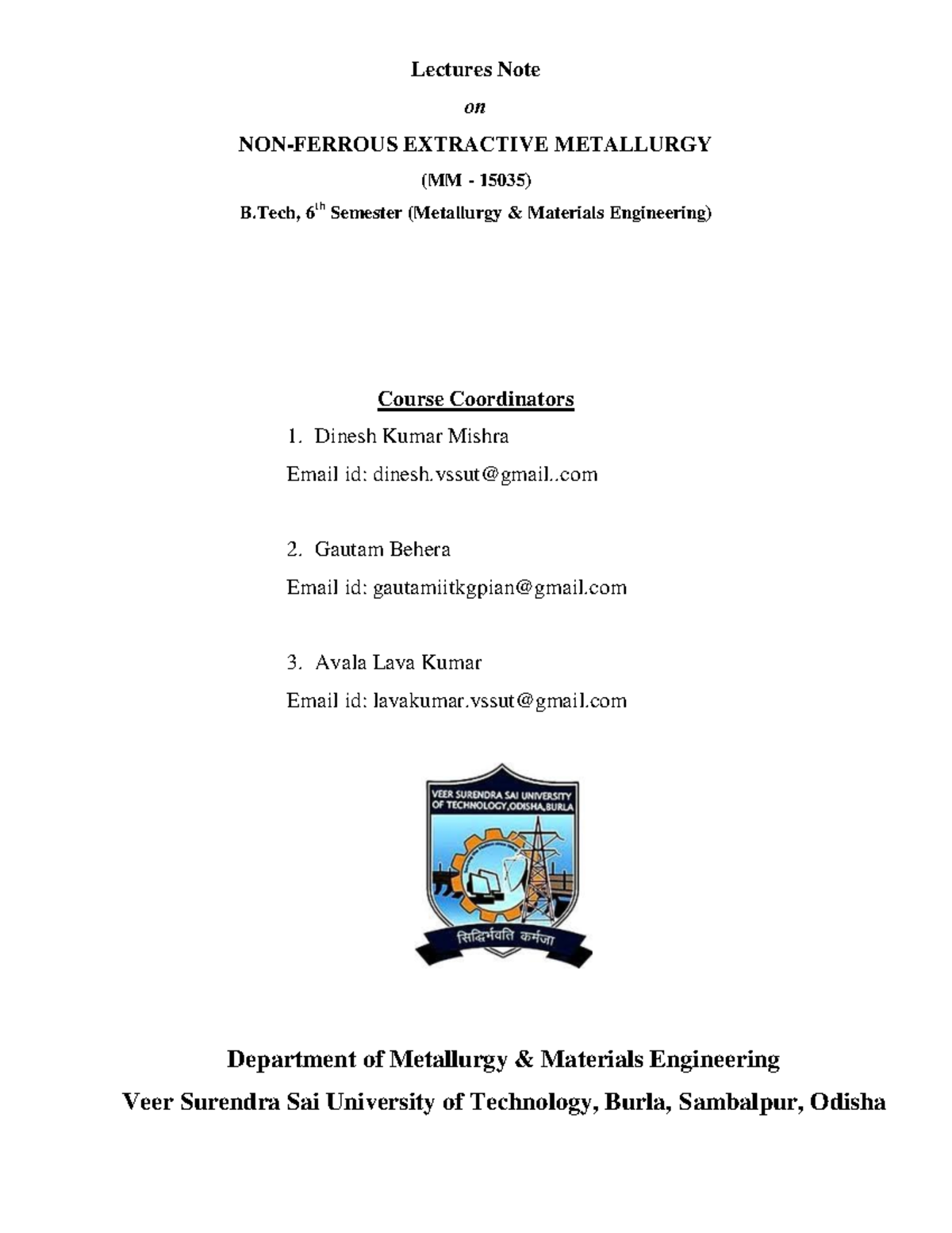 Introduction of Pyrometallurgy - Lectures Note on NON-FERROUS ...