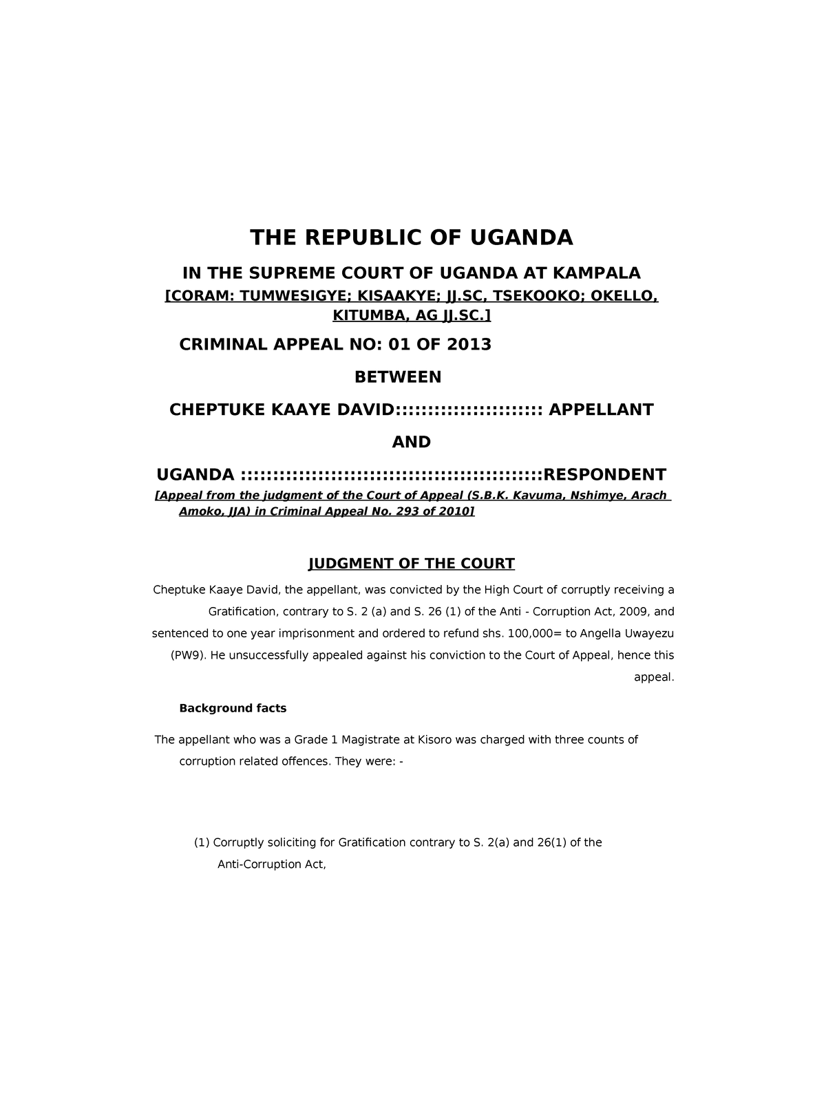 Cheptuke Kaye David vs Ug - THE REPUBLIC OF UGANDA IN THE SUPREME COURT ...