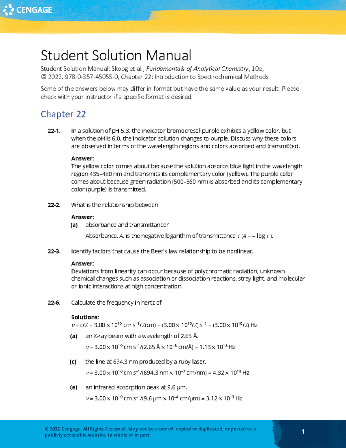 Skoog FAC 10e SSM Ch22 - ppt - © 2022 Cengage. All Rights Reserved. May not be scanned, copied ...