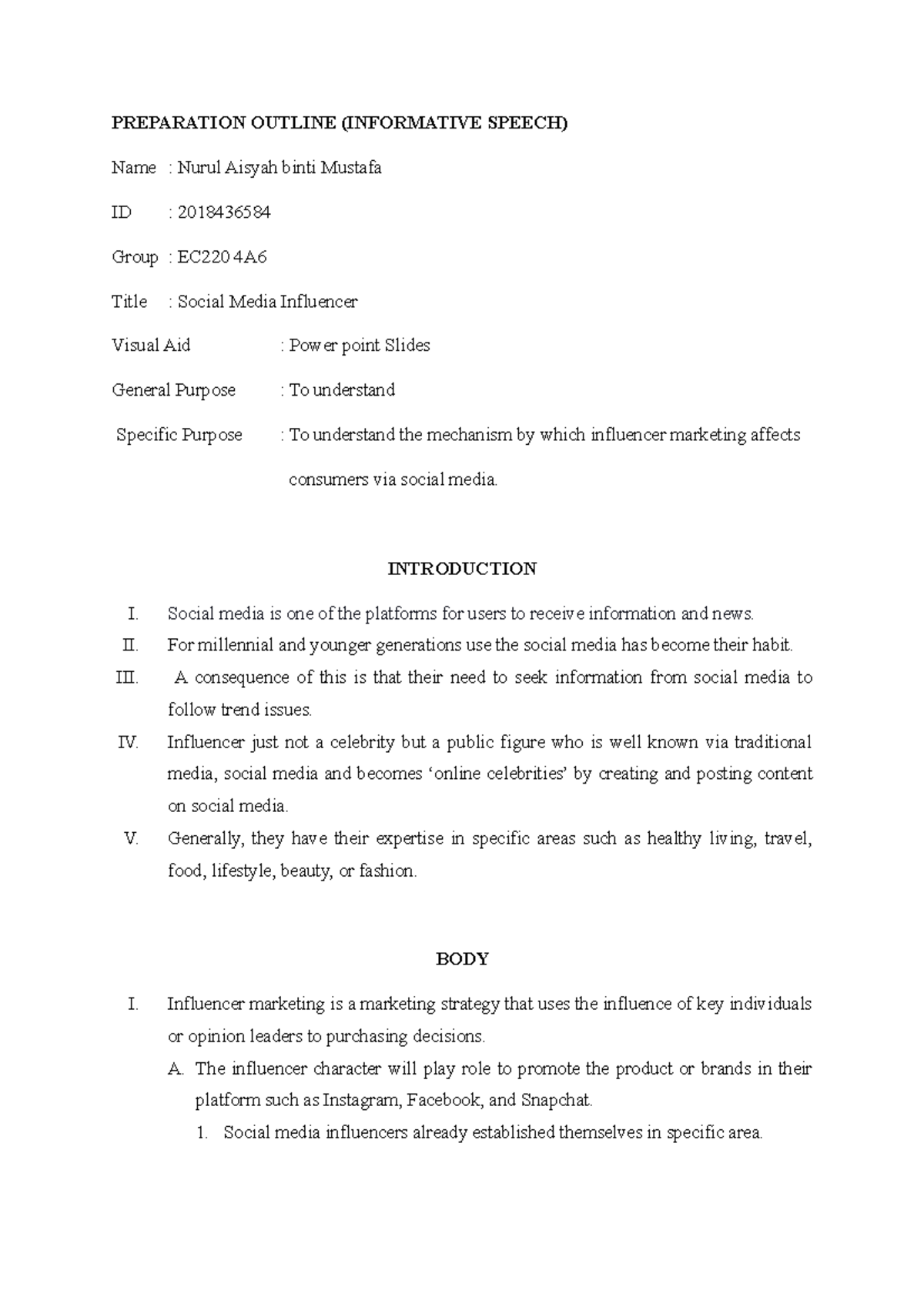 ELC 590 EC 220 4A6 ( Speech Preparation Outline) - PREPARATION OUTLINE ...