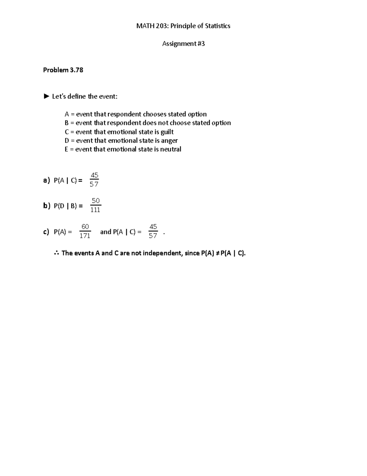 MATH 203: Principle of Statistics_Assignment #3 - Let’s define the ...