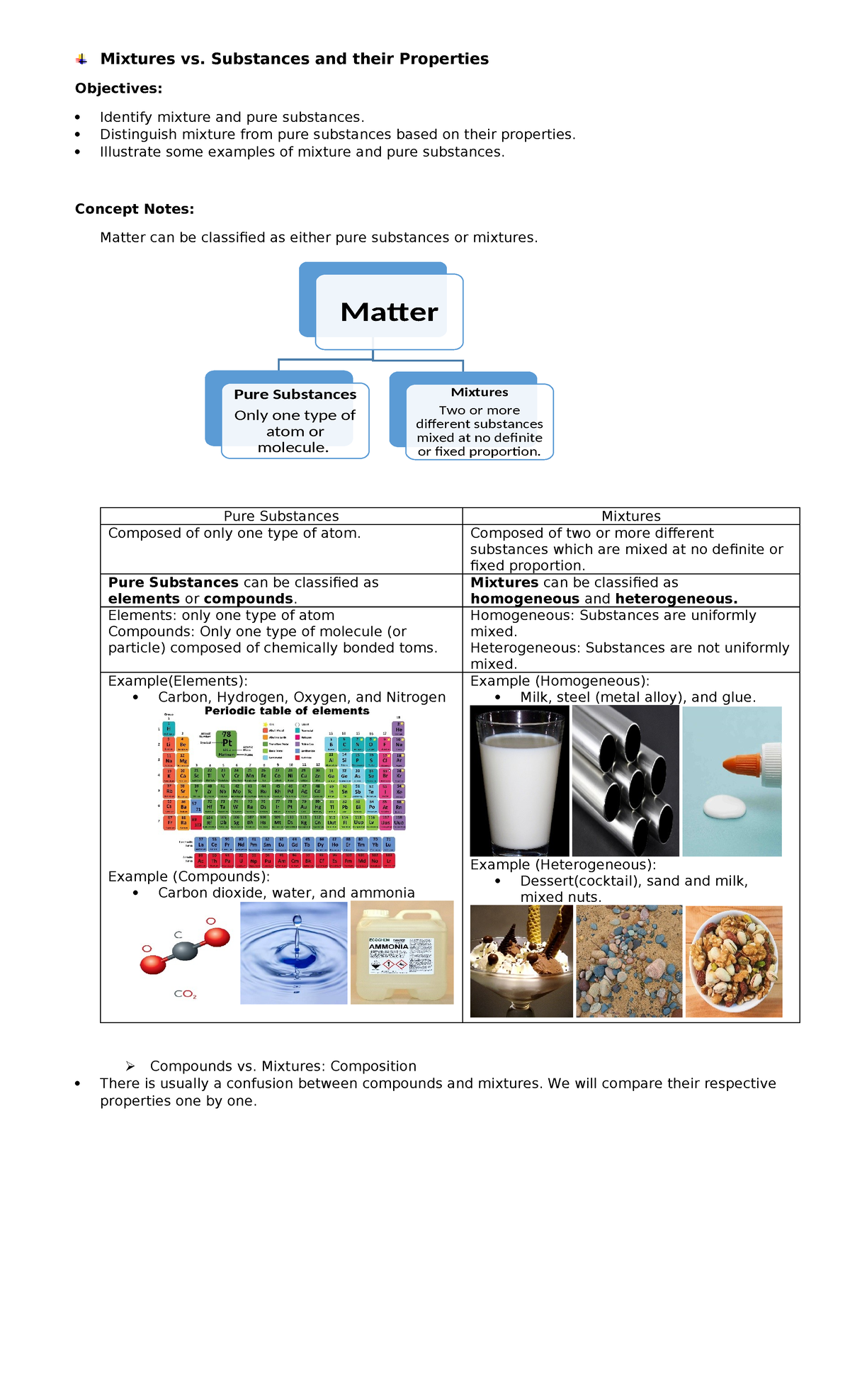 Mixtures vs Substances - Mixtures vs. Substances and their Properties ...