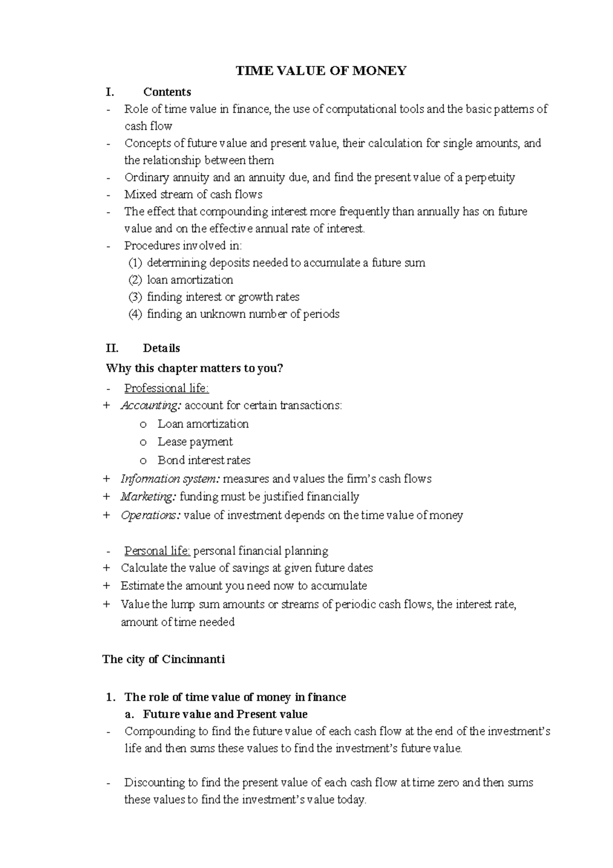 TIME Value OF Money - sddgh - TIME VALUE OF MONEY I. Contents - Role of ...