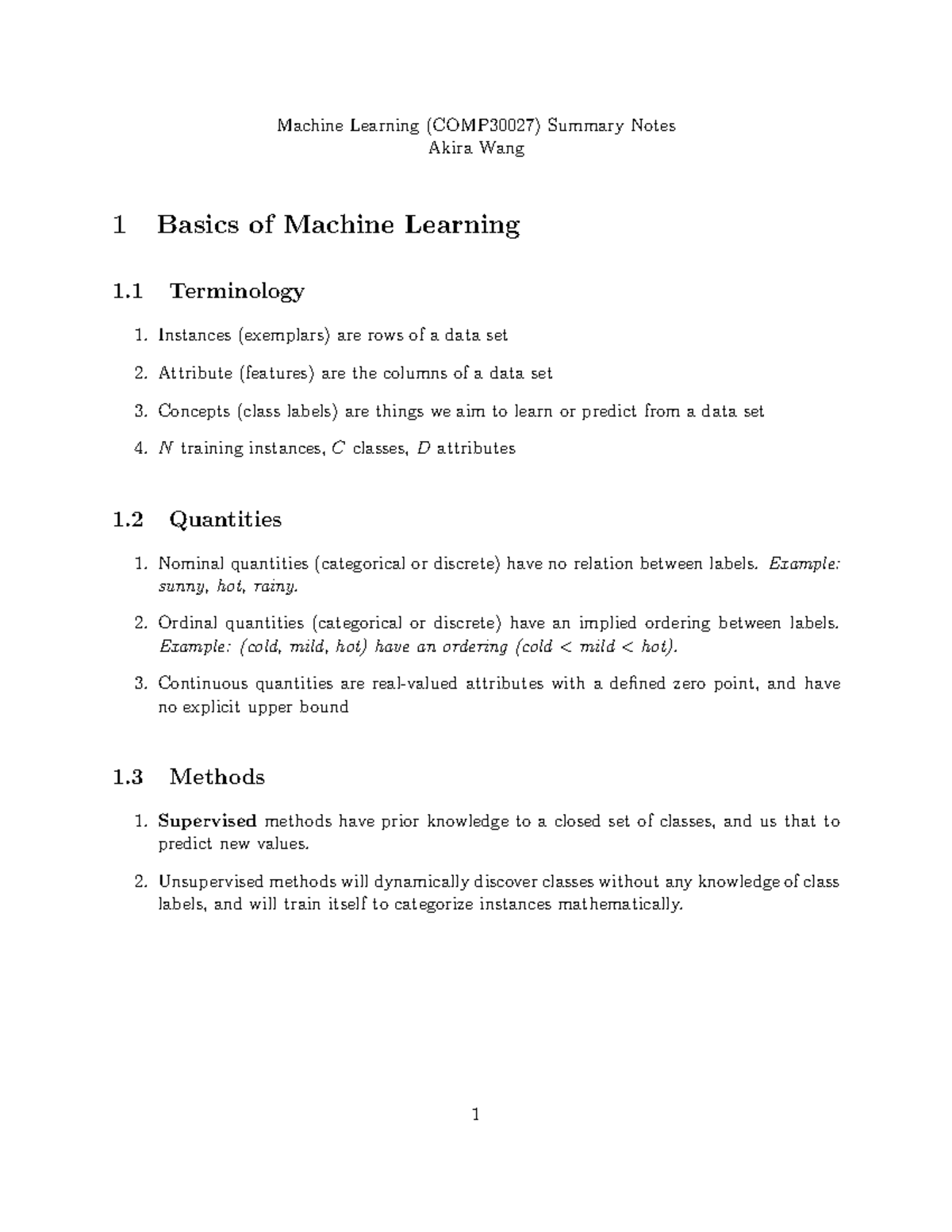 ML Summary Notes - Machine Learning (COMP30027) Summary Notes Akira ...