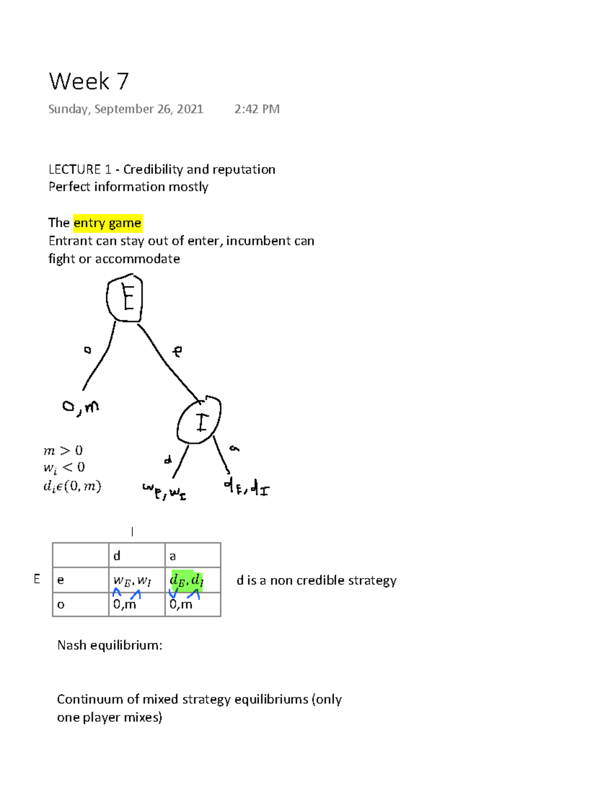 Week 7 - Lecture content for week 7 game theory - LECTURE 1 ...