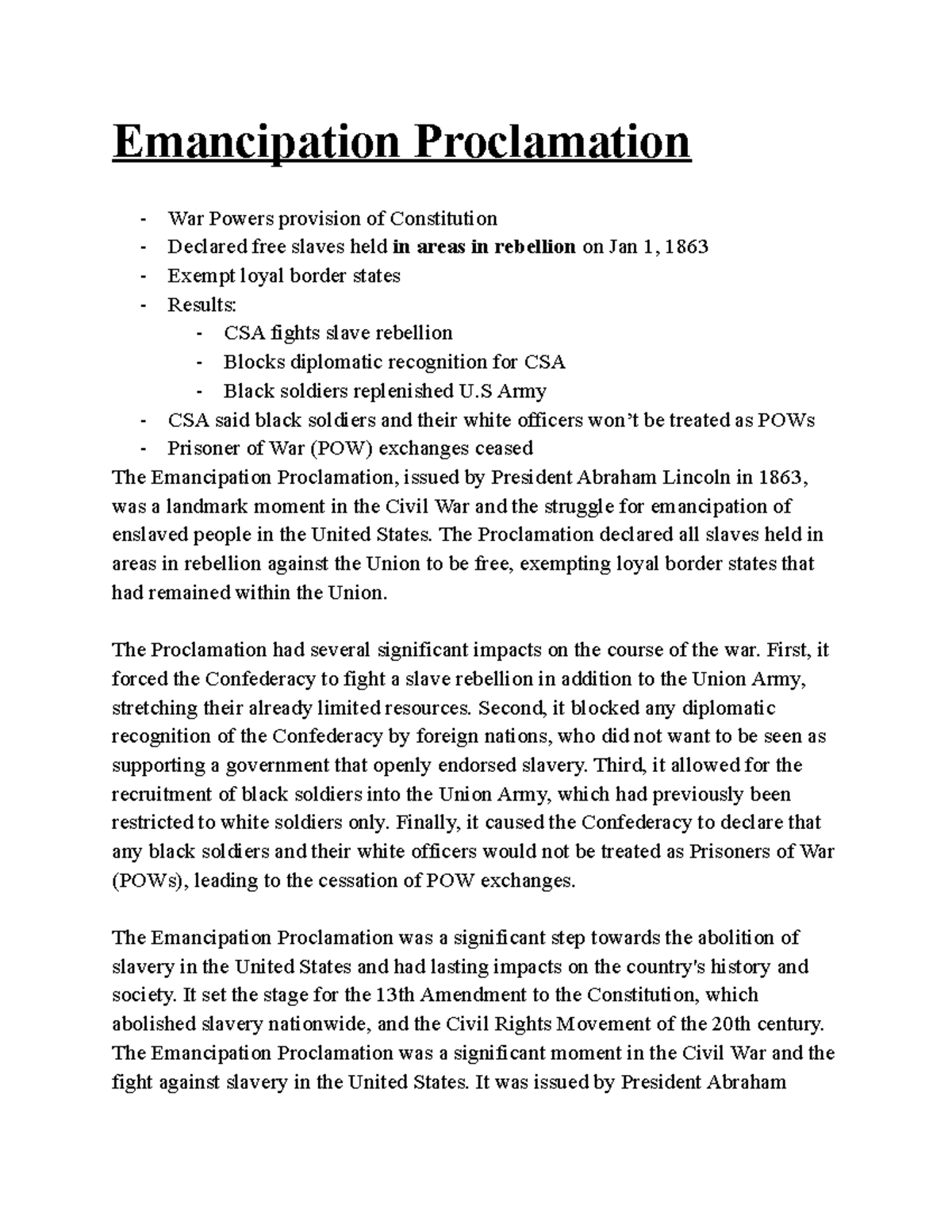 Emancipation Proclamation Influence in today’s society Key Questions ...