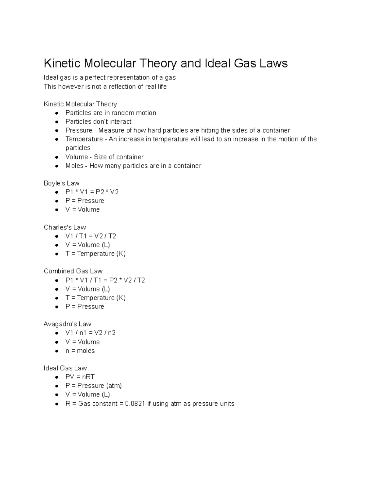 Kinetic Molecular Theory and Ideal Gas Laws - Studocu