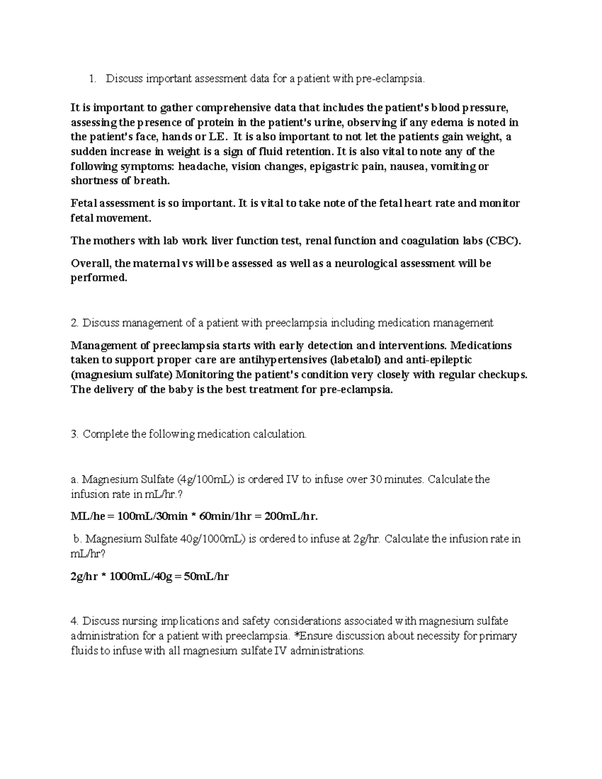 Discuss important assessment data for a patient with pre-ecl - It is ...