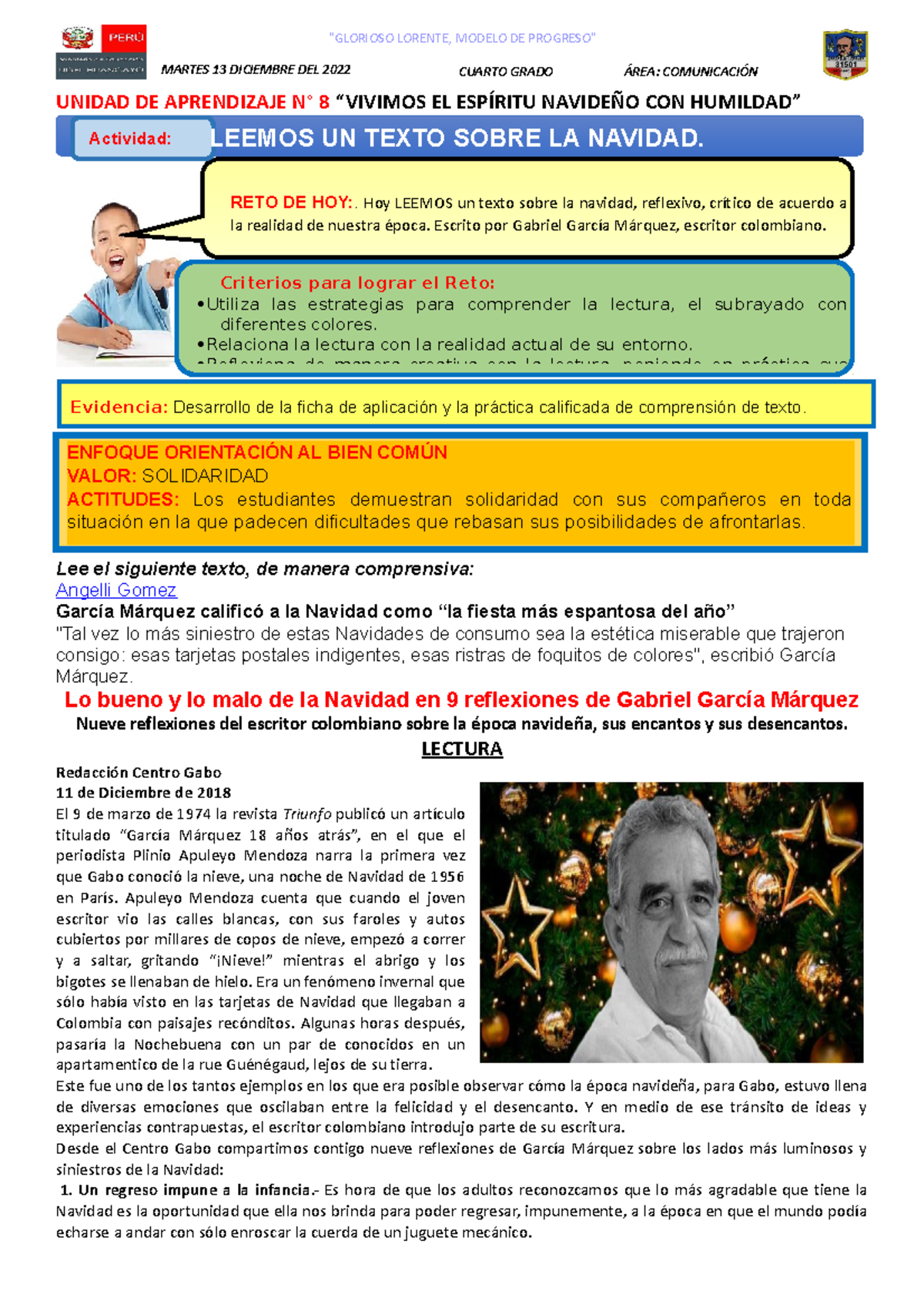 Ficha DE AP. COM. Martes 13 DE Diciembre - UNIDAD DE APRENDIZAJE N° 8 ...