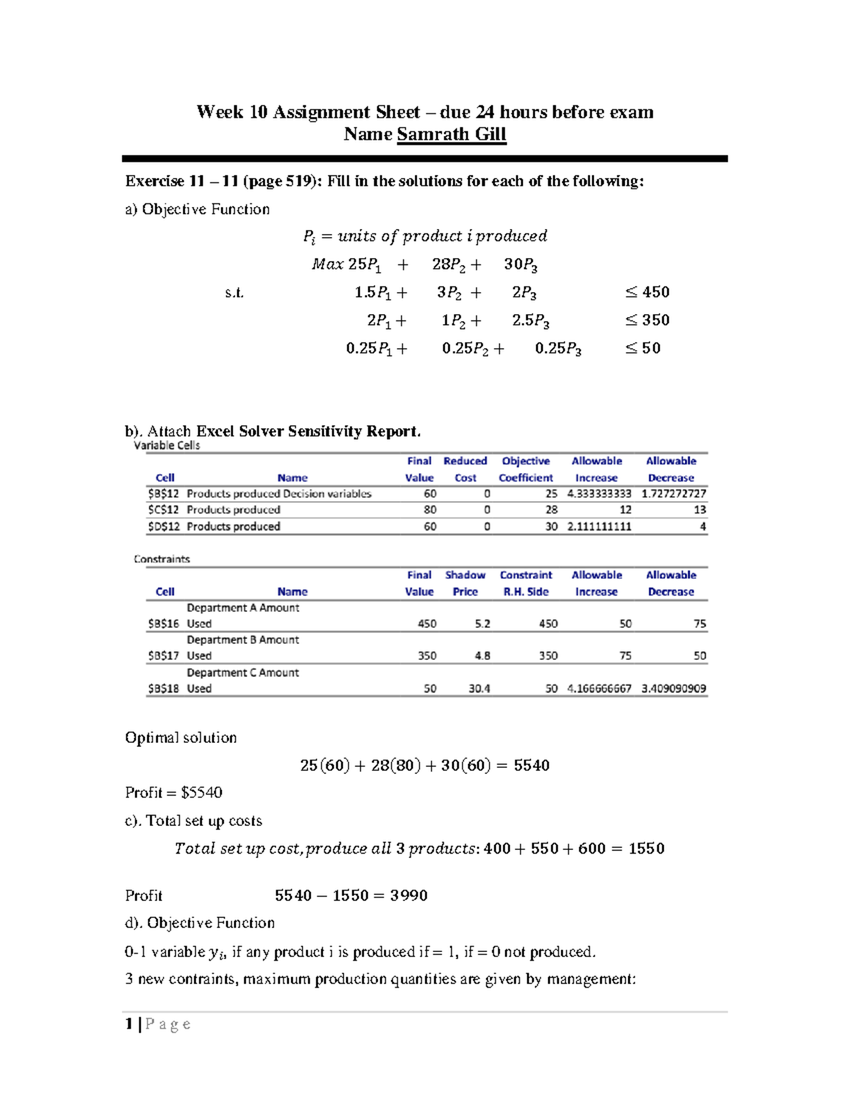 Week 10 Assignment Submission Sheet 1 P A G E Week 10 Assignment Sheet Due 24 Hours Before 2557