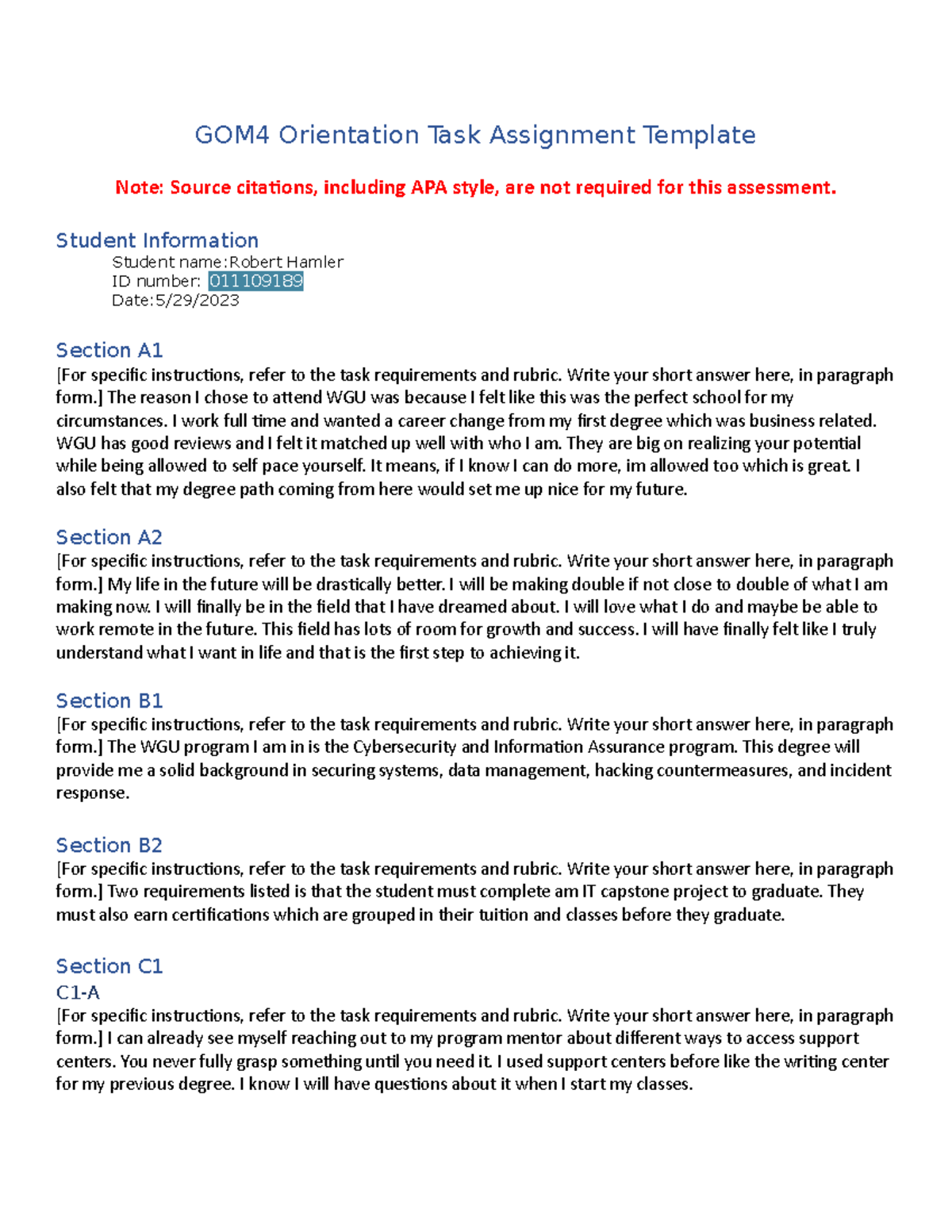 Orientation Task Template Robert Hamler - GOM4 Orientation Task ...