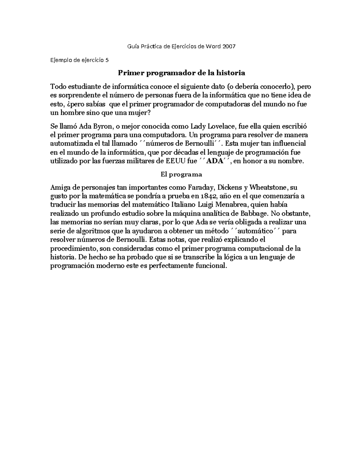 Práctica # 8 - Guía Práctica de Ejercicios de Word 2007 Ejemplo de ejercicio 5 Primer ...