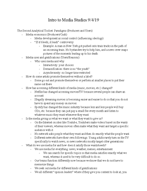 Intro to Media Studies 8 28 - Intro to Media Studies 8/ Chapter 1: An ...