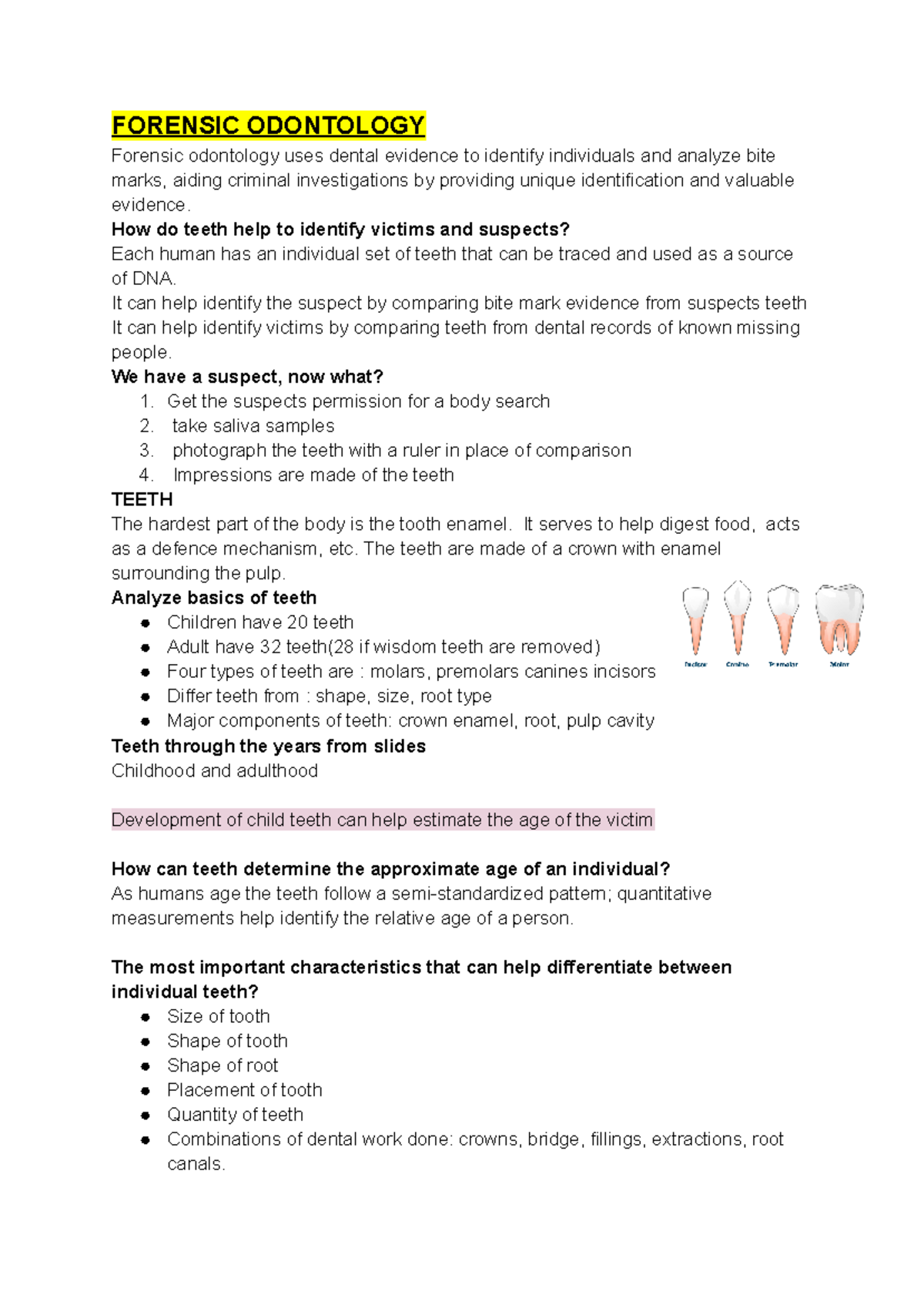 Forensic Odontology - FORENSIC ODONTOLOGY Forensic odontology uses ...