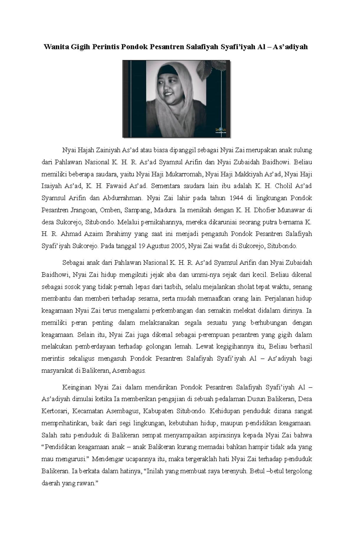 Contoh TEKS Biografi Tokoh - Wanita Gigih Perintis Pondok Pesantren ...