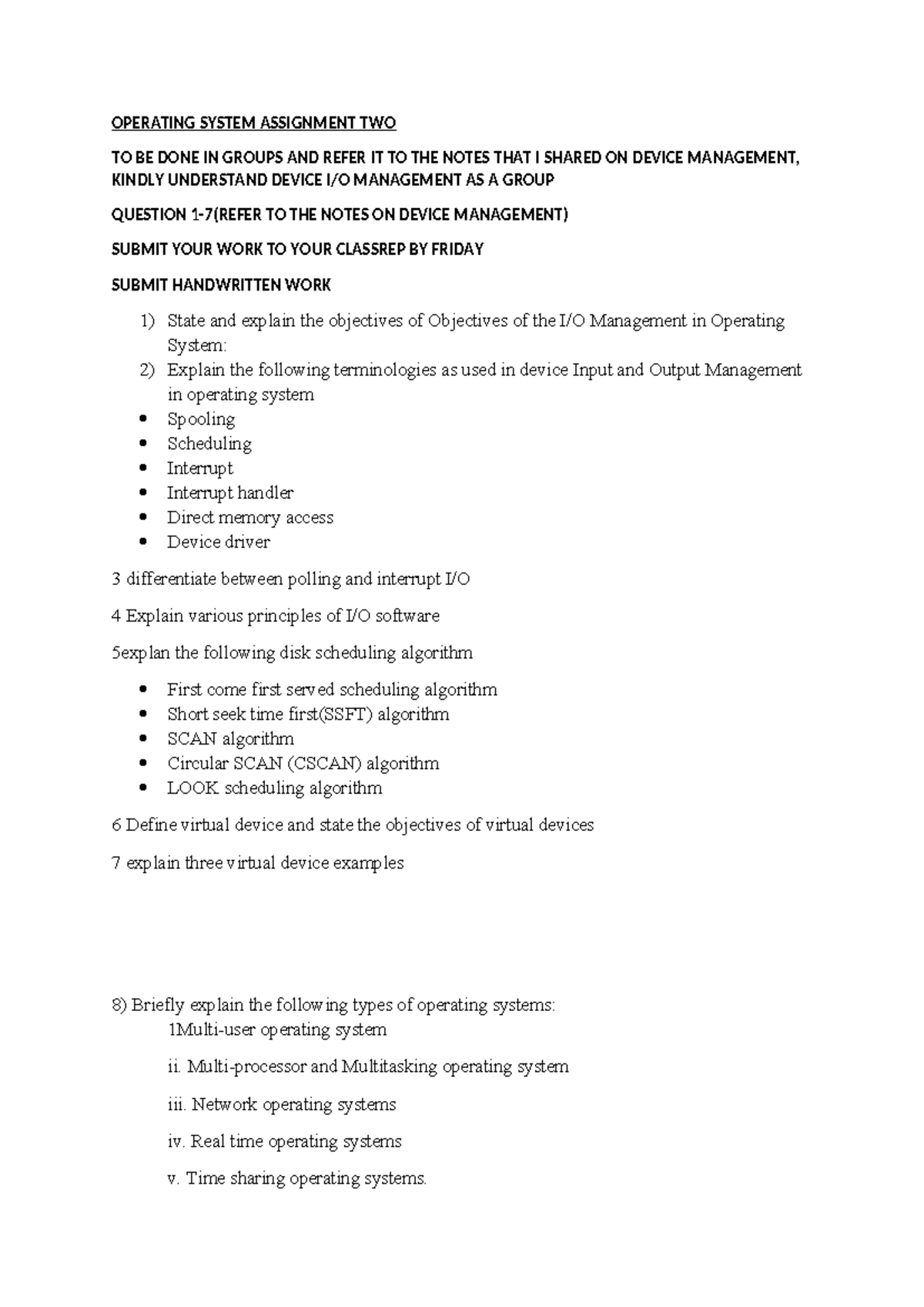 Operating System Assignment Two Operating System Assignment Two To Be Done In Groups And Refer