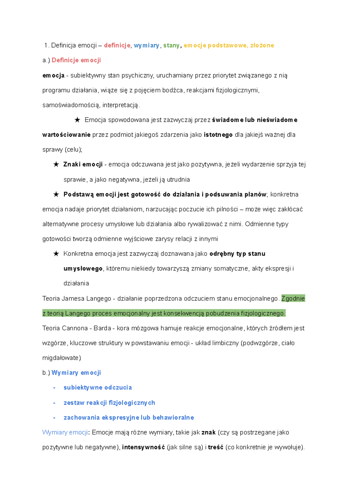 PEIM-sesja-zimowa - notatki do egzaminu - Definicja emocji – definicje ...