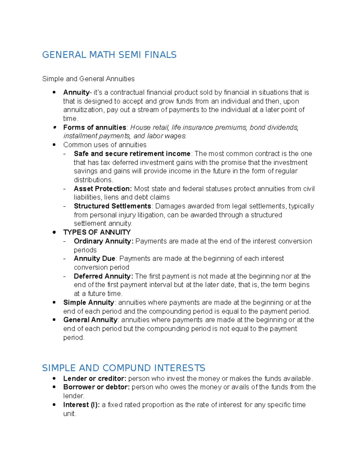 General MATH SEMI Finals - GENERAL MATH SEMI FINALS Simple and General ...