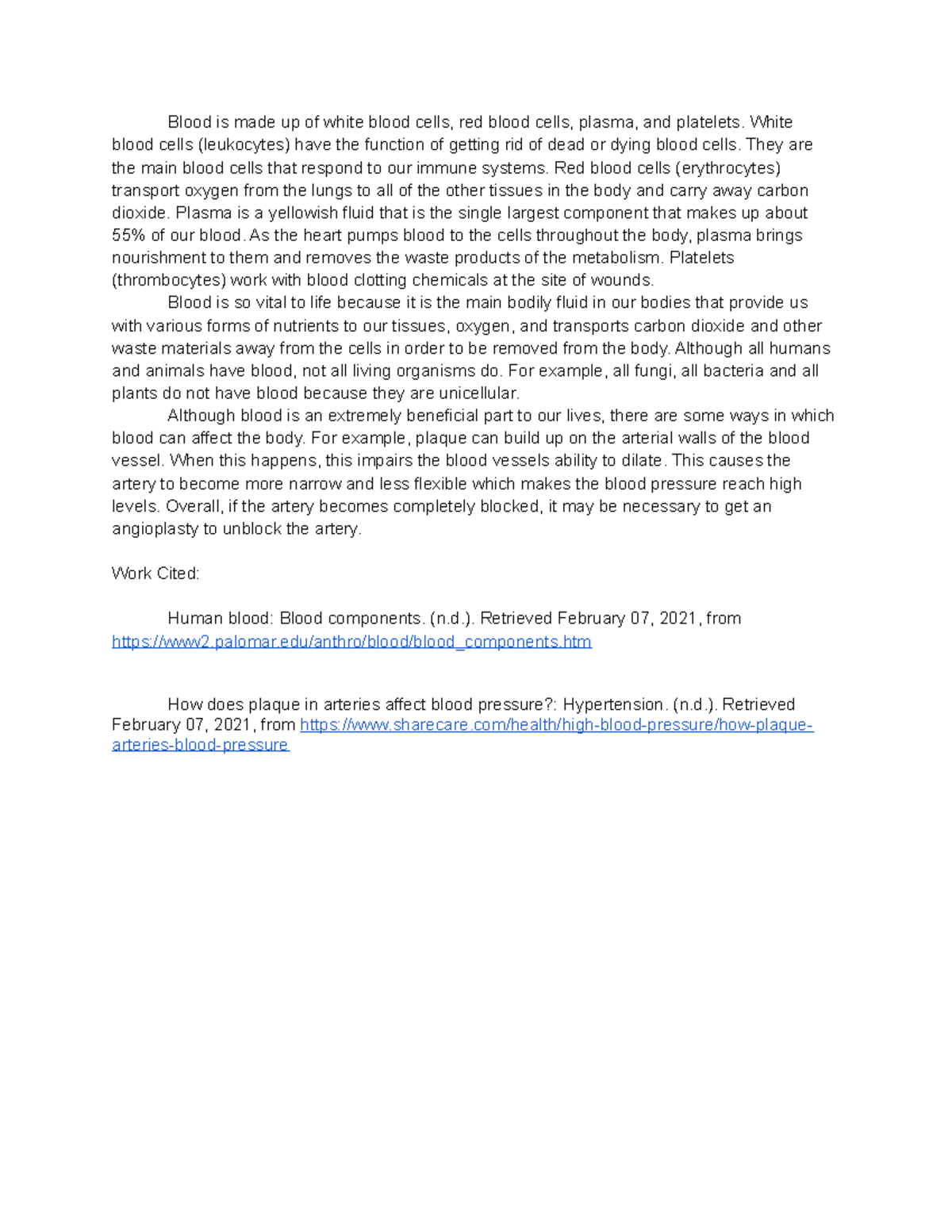 Week 3 (blood) - discussion post for anatomy and physiology 1. links to ...