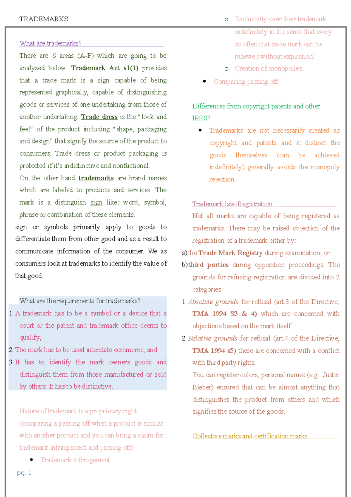 Trademarks - Lecture notes 4-6 - TRADEMARKS What are trademarks? There ...