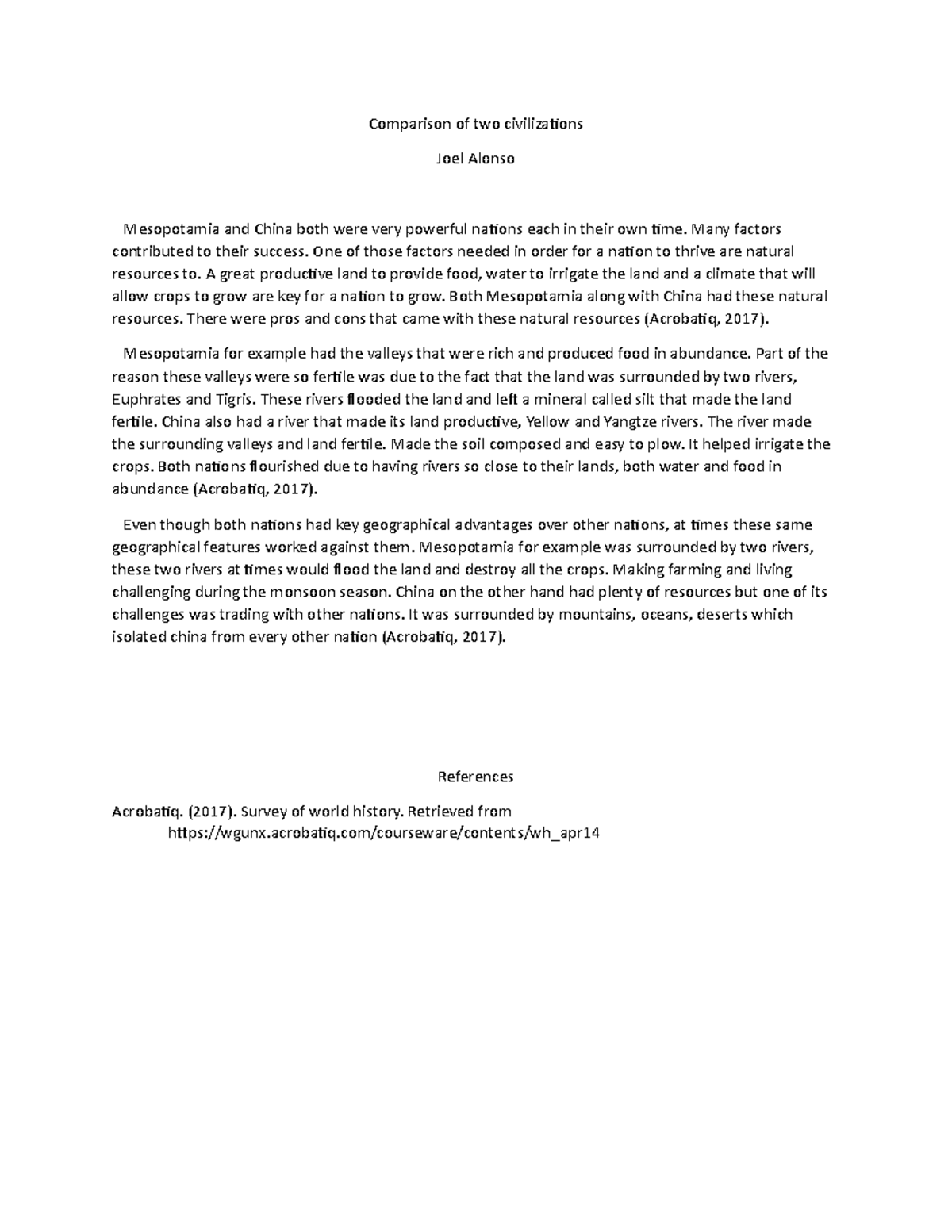 World History Task 1 Comparison of two civilizations - Comparison of ...