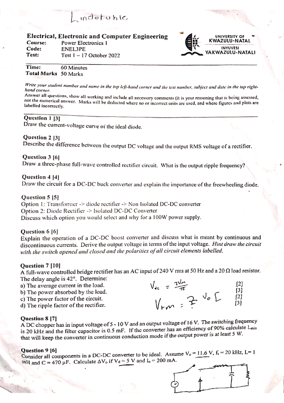 Test 1 2022 - Test 1 2022 power electronics 1 - ENEL3PE - Studocu