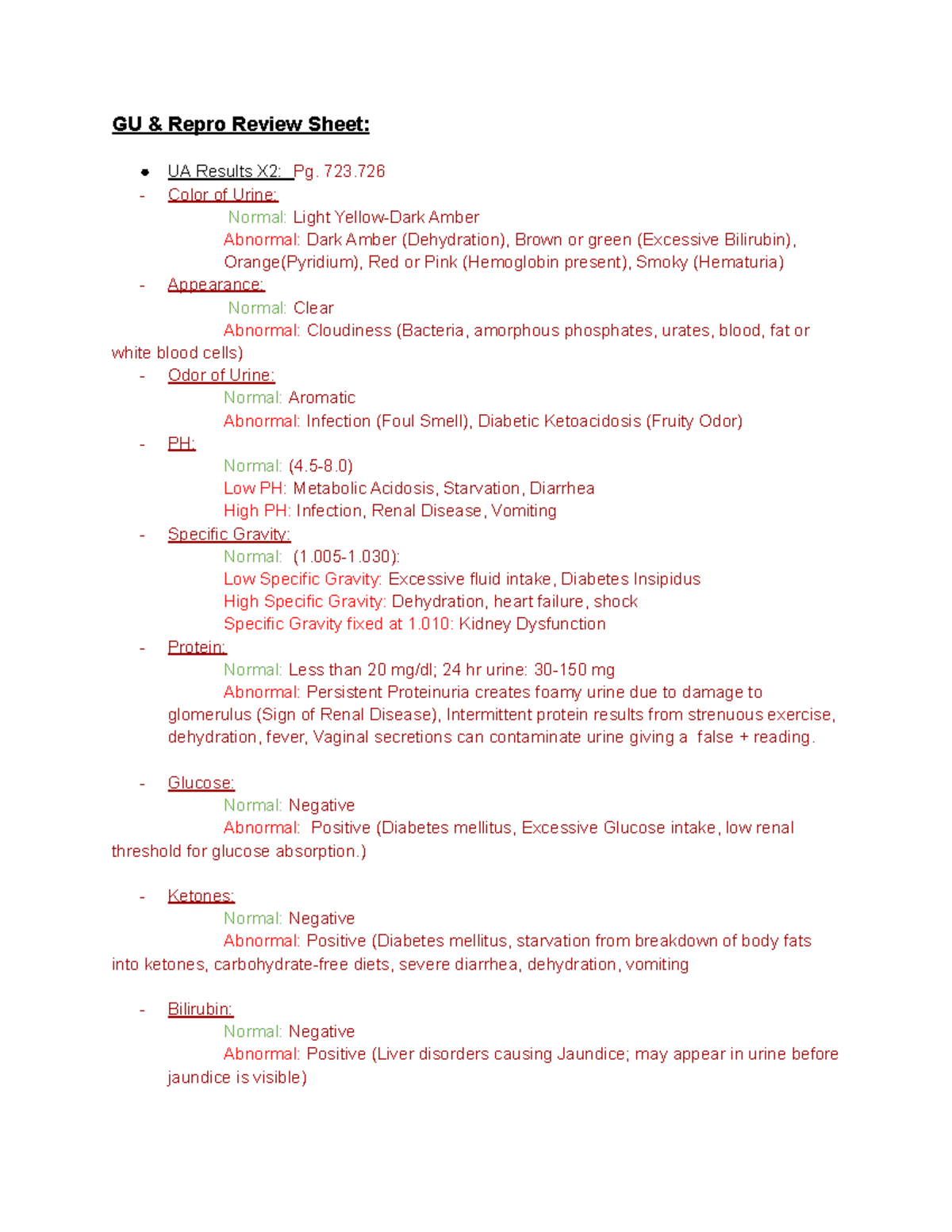 GU & Repro Review Sheet - GU & Repro Review Sheet: UA Results X 2 : Pg ...