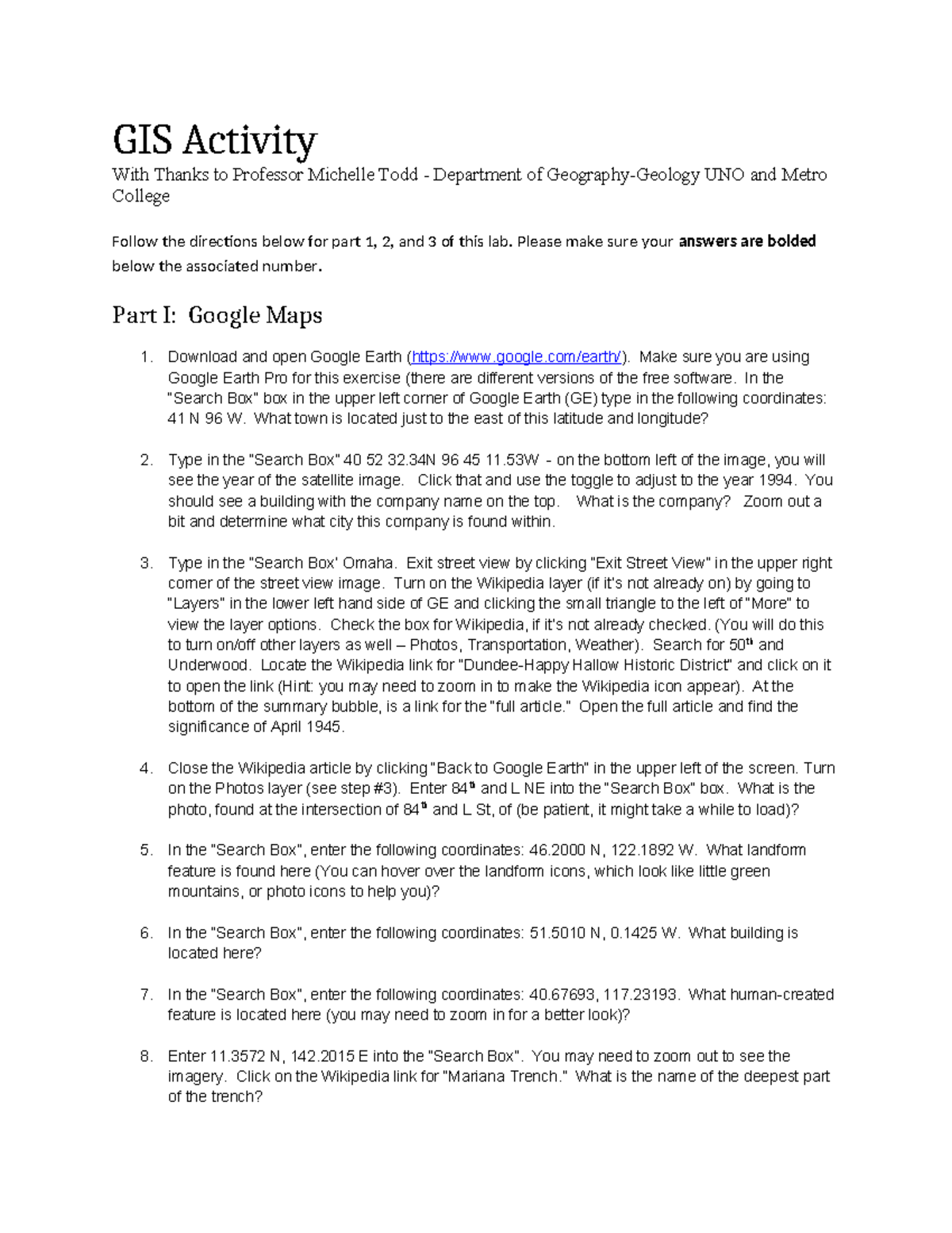 LAB GIS Activity-1 - Lab 1 online geo. - GIS Activity With Thanks to ...