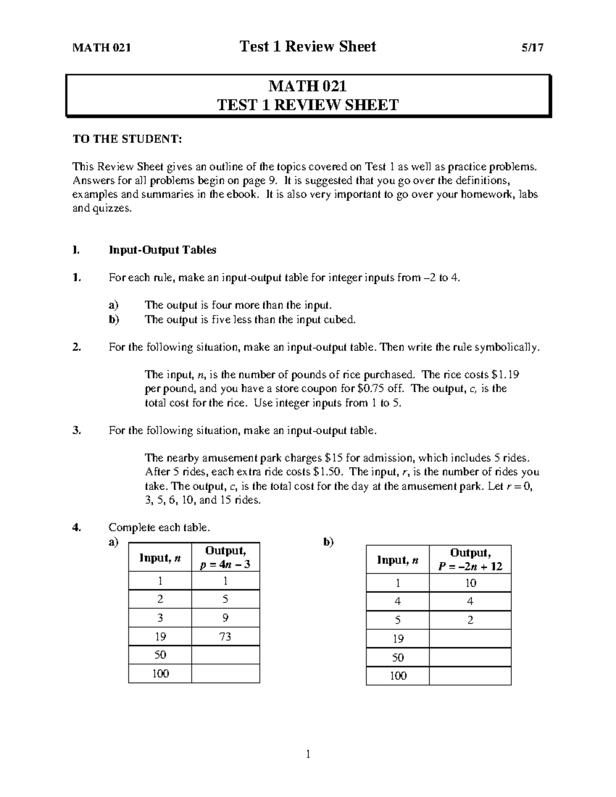 Test 1 Review Sheet 4-19-17 - MATH 021 TEST 1 REVIEW SHEET TO THE ...