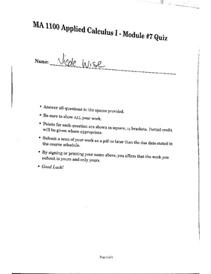 Quiz Applied Calculus I MA 1100 - MA 1100 - Studocu
