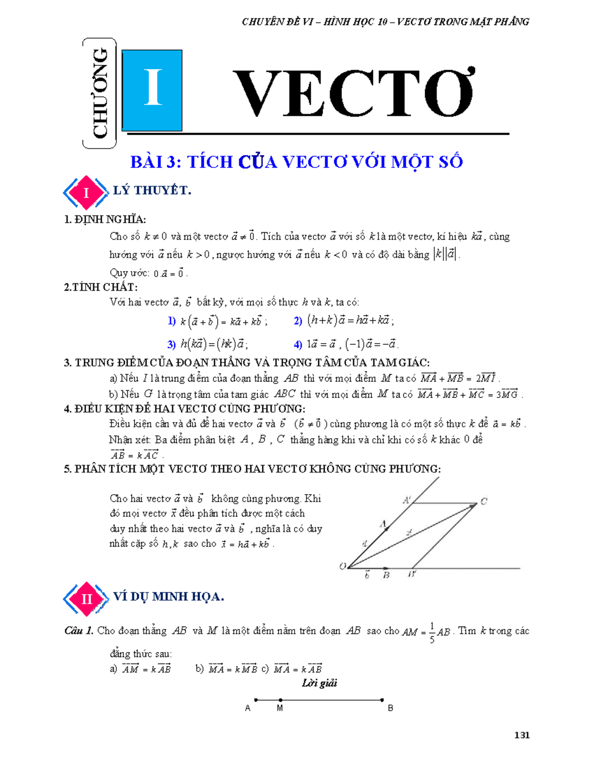 004 - chương vecto - BÀI 3: TÍCH A VECTƠ VỚI MỘT SỐ ĐỊNH NGHĨA ...