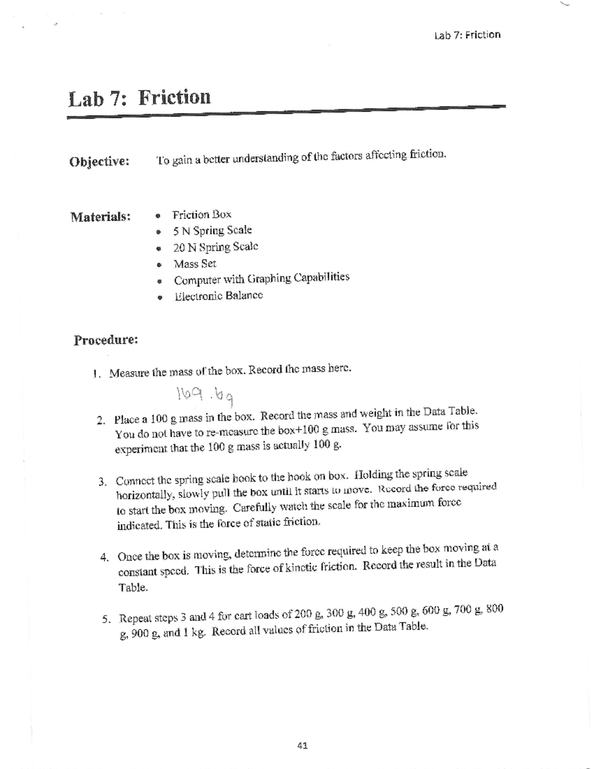 Physics lab 7 - Lab 7 from the lab practice book for PHYS 1401 - PHYS 1401 - Studocu