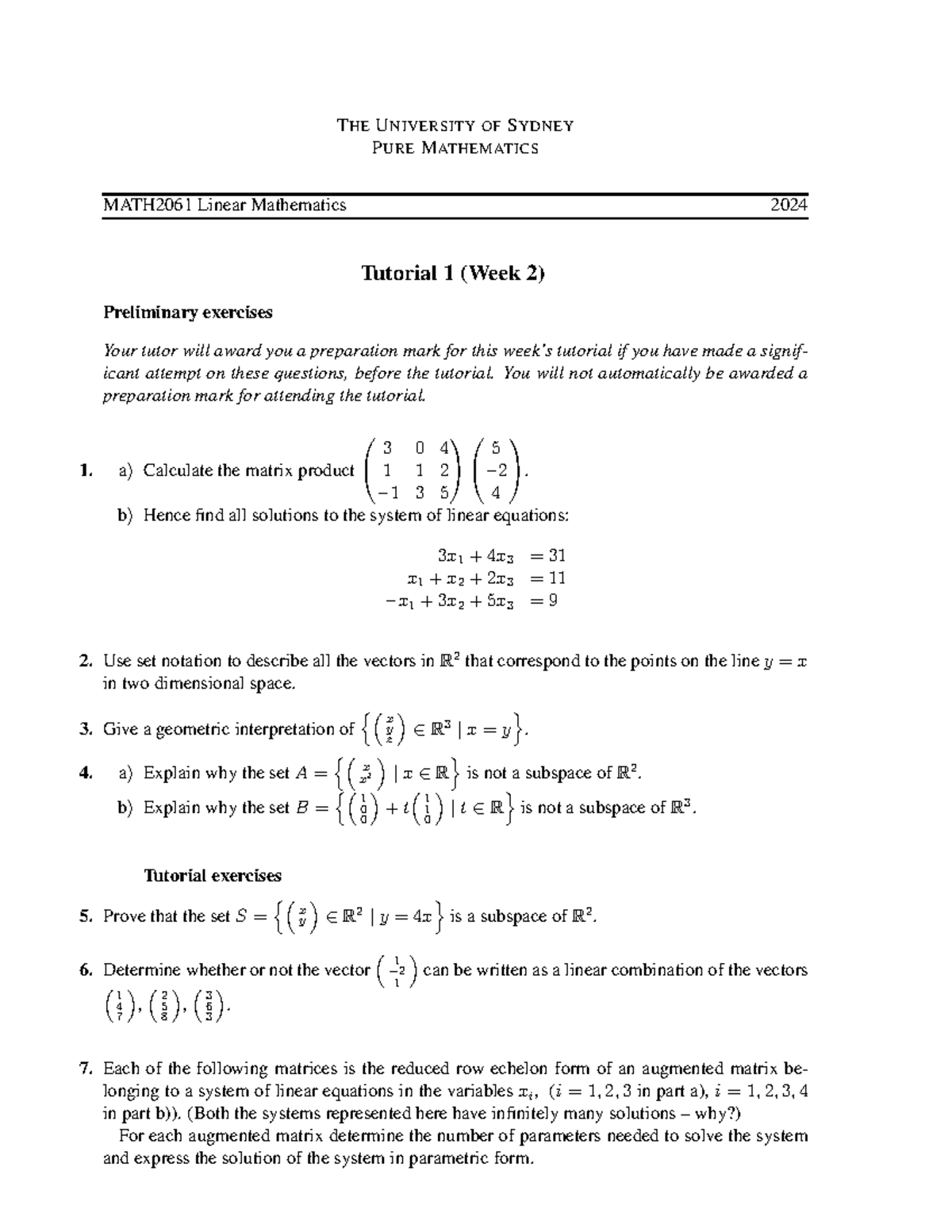 Tut01 - Practise questions - THE UNIVERSITY OF SYDNEY PURE MATHEMATICS ...