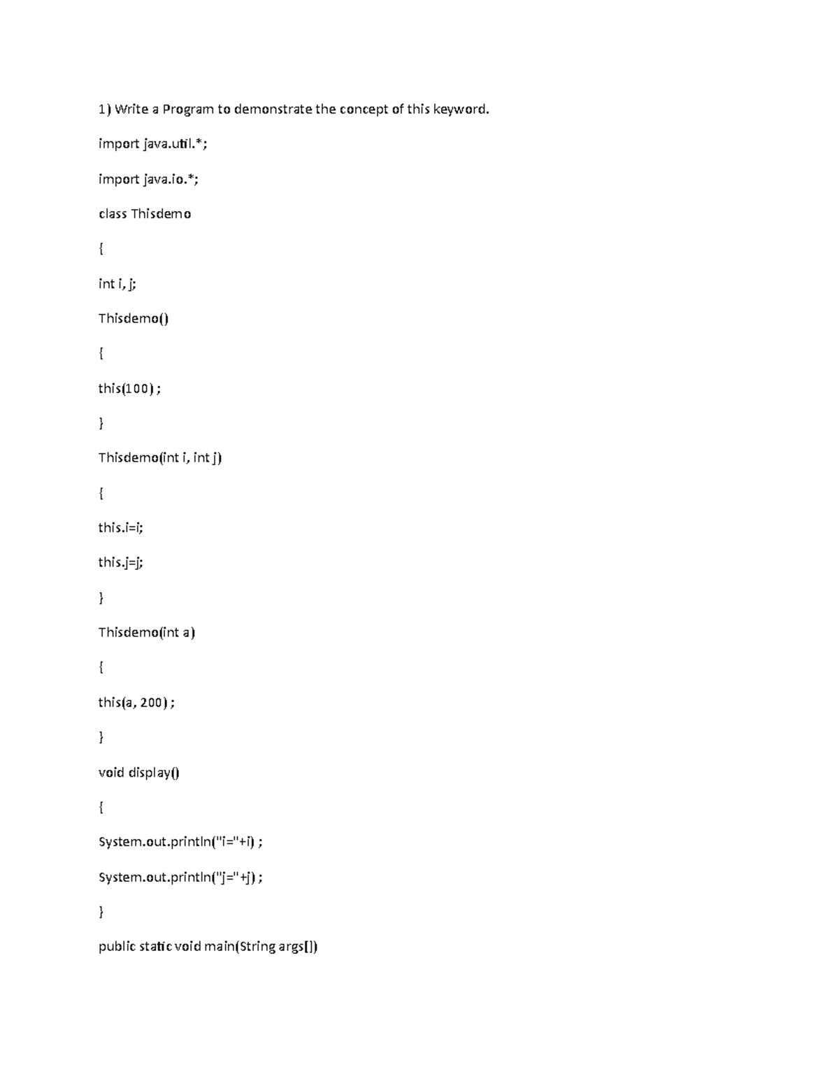 Java Part B Programs Good Write A Program To Demonstrate The Concept Of This Keyword Import 